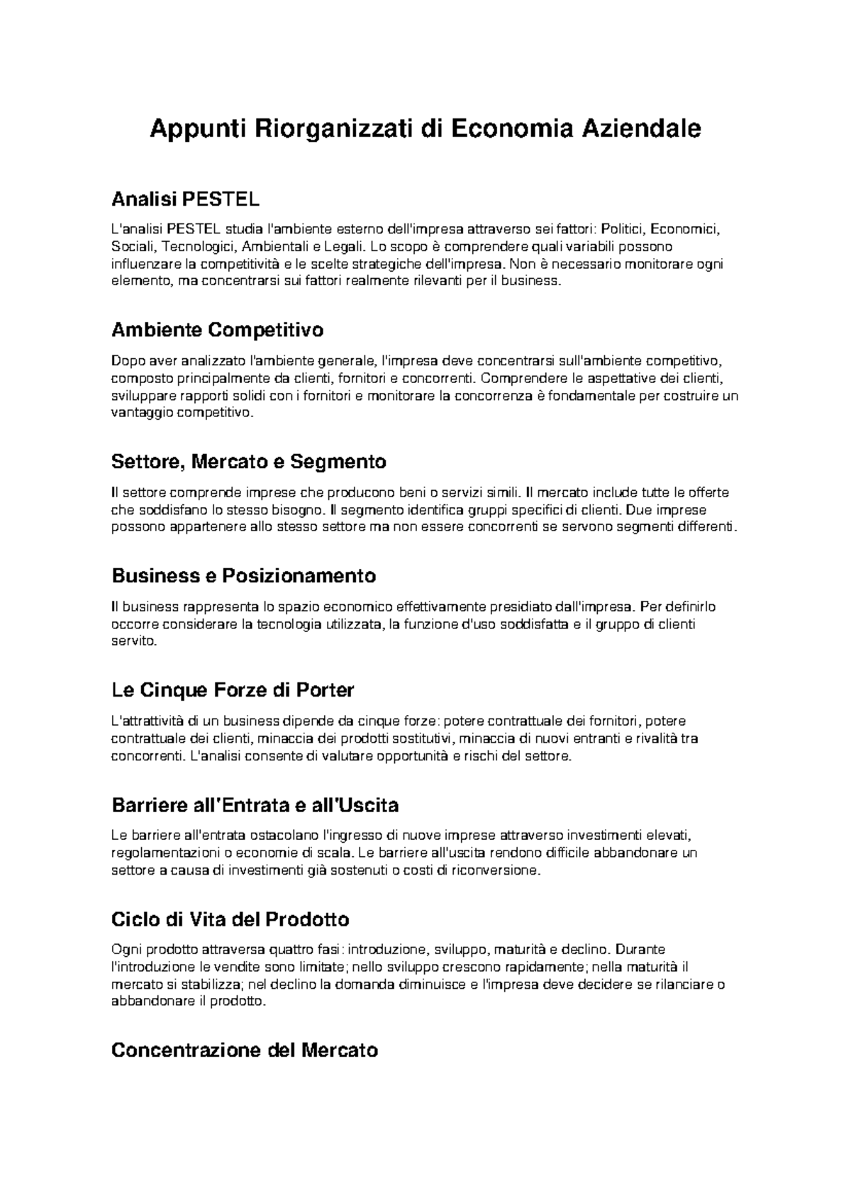 Appunti Riorganizzati di Economia Aziendale: Analisi PESTEL e Strategie ...