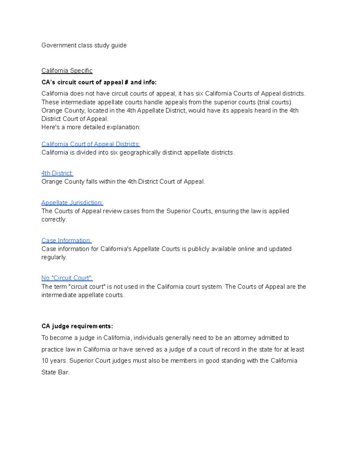 CA Government Exam Study Guide: Courts, Processes & Political Parties ...