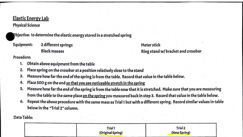Elastic Energy Lab Postlab: Measuring Spring Constants and Energy - Studocu