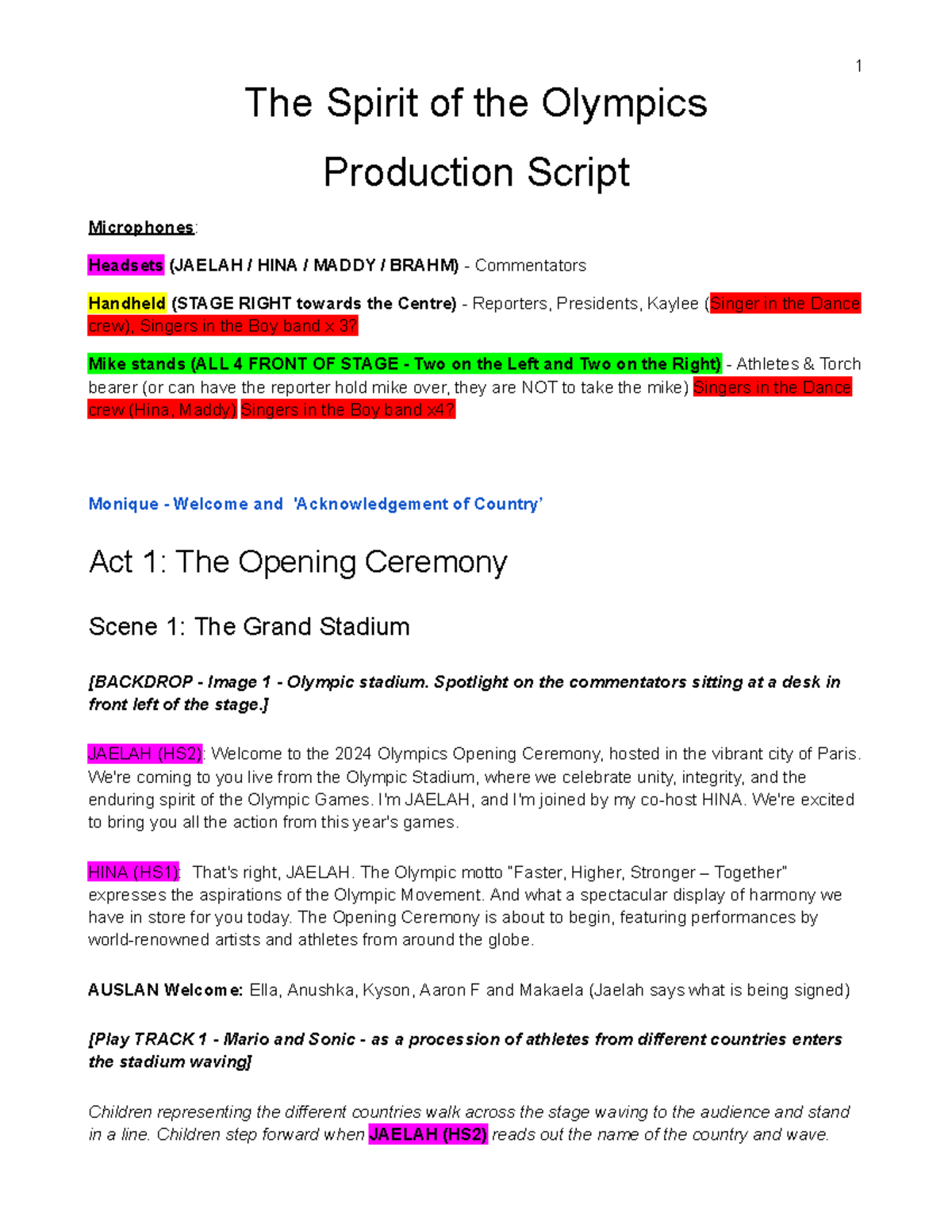 2024 Olympics Opening Ceremony Production Script (Final Draft) - Studocu