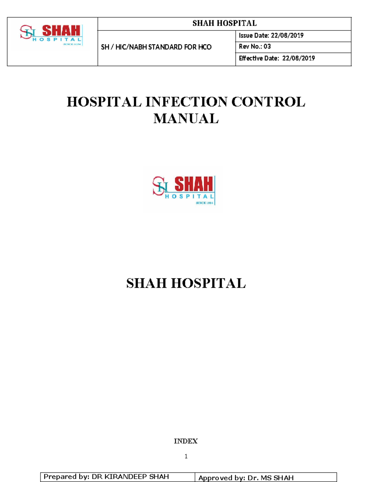 HIC Manual: Infection Control Standards at Shah Hospital - Studocu