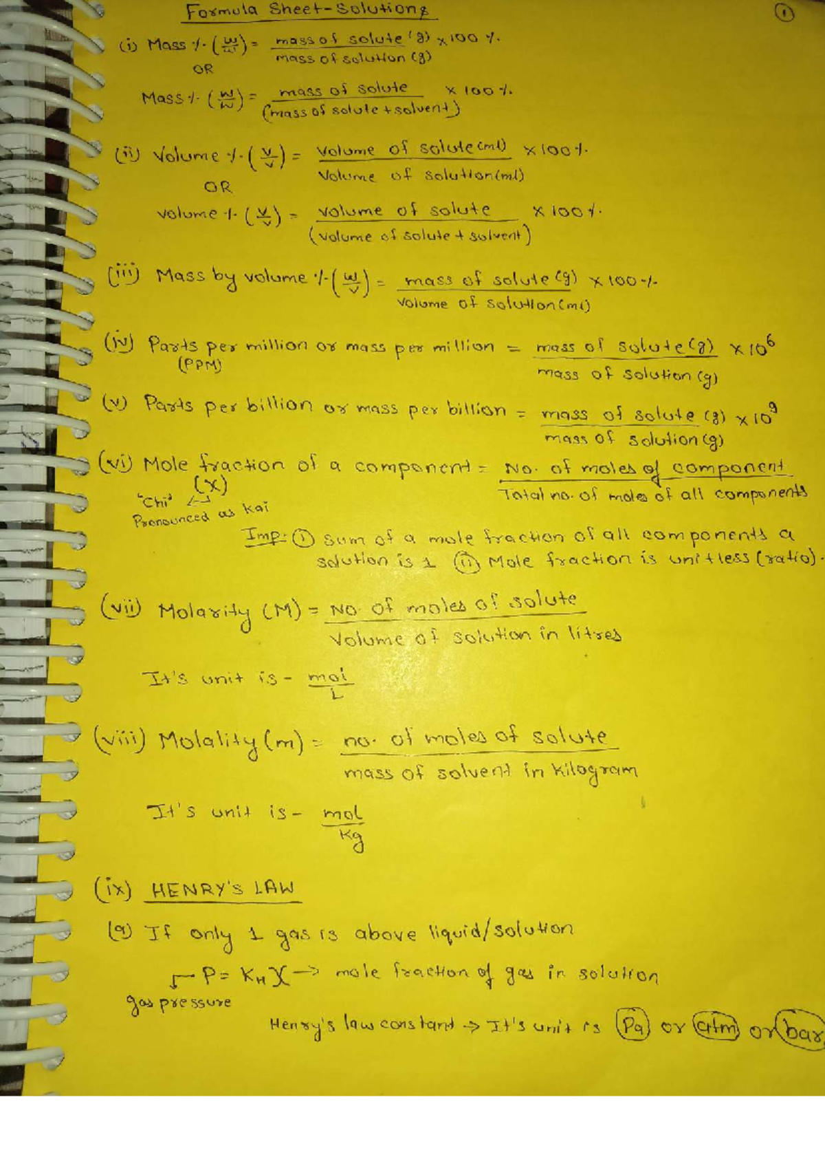 Chemistry 101: Formula Sheet for Solutions and Concentrations - Studocu