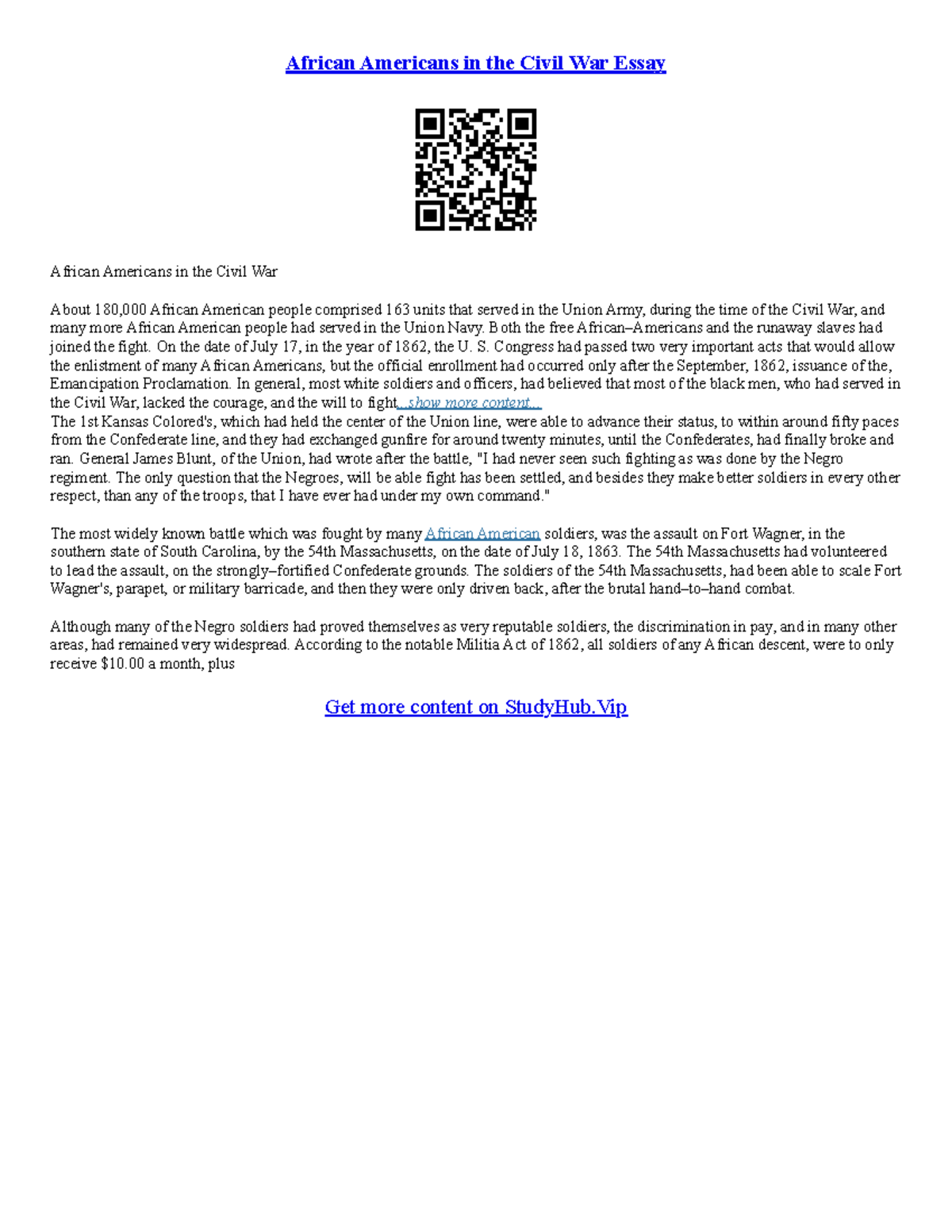 American Civil War Essay - African Americans in the Civil War Essay ...
