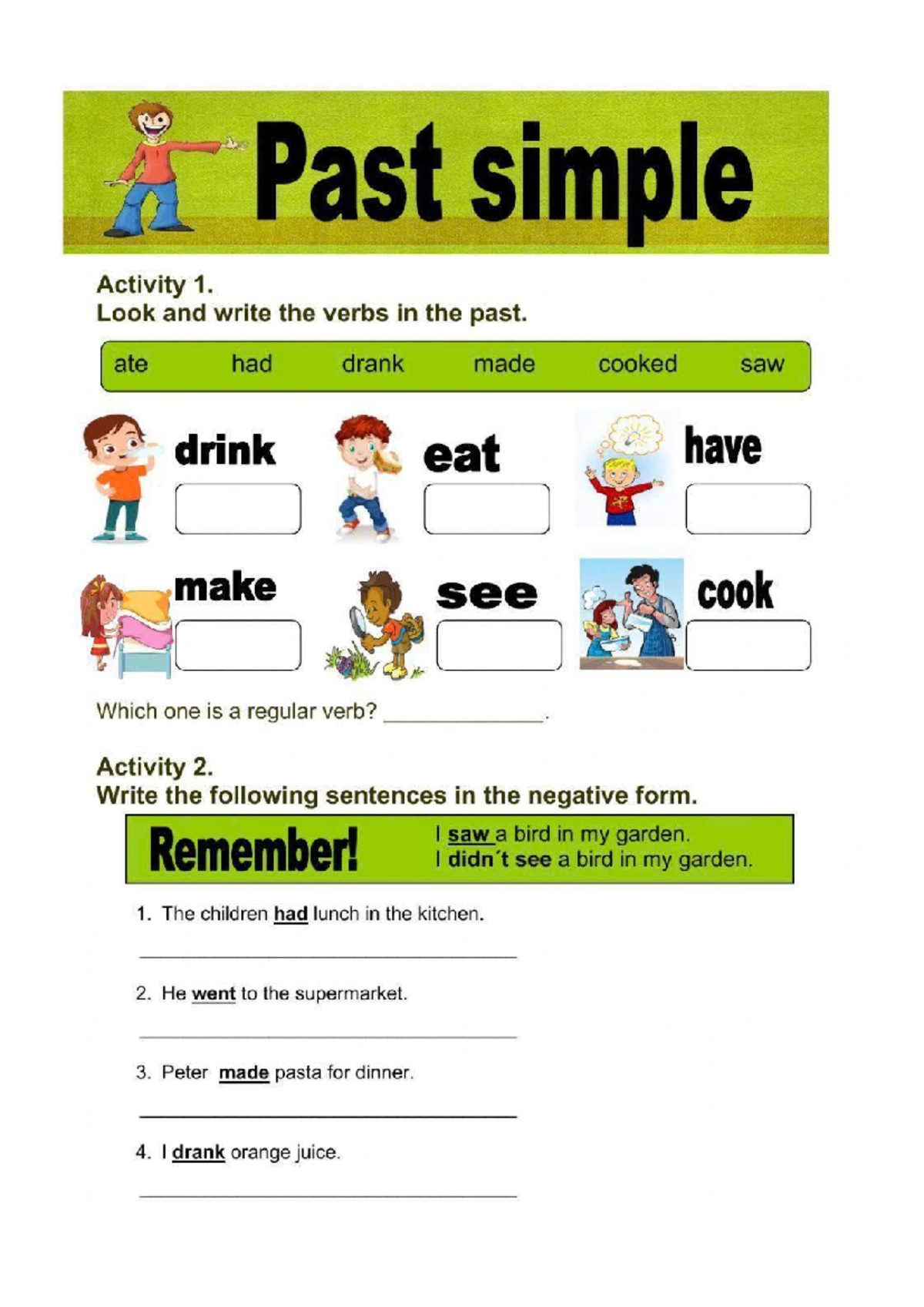 Past Simple Review Activities: Verbs & Negatives - Studocu