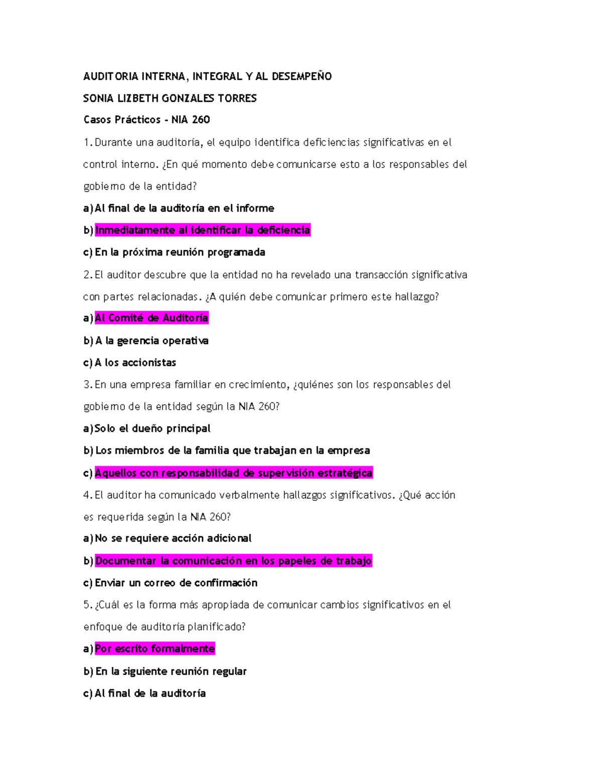 NIA 260 y NIA 720: Casos Prácticos sobre Auditoría Interna y Desempeño ...
