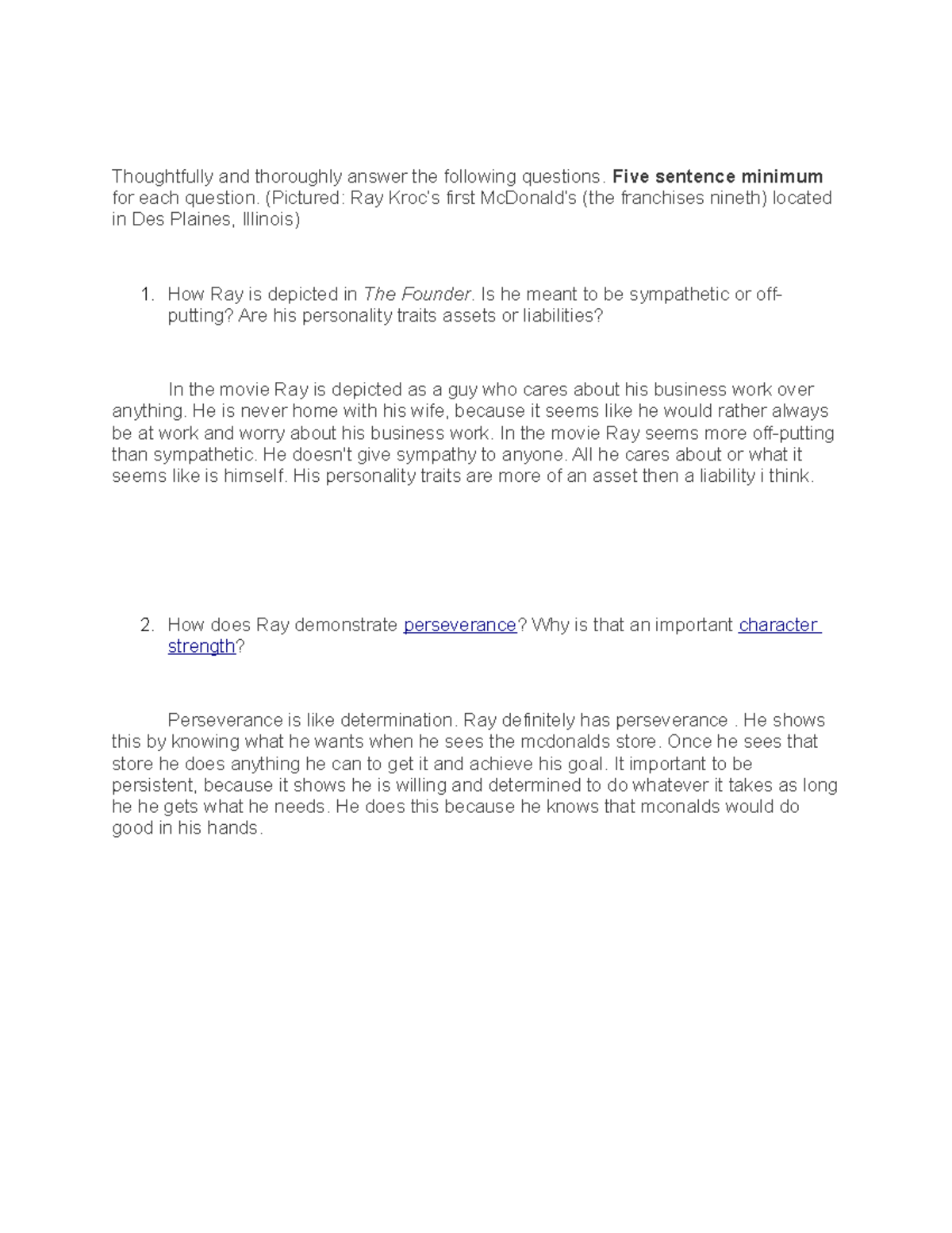 The Founder Movie Questions - Thoughtfully and thoroughly answer the ...