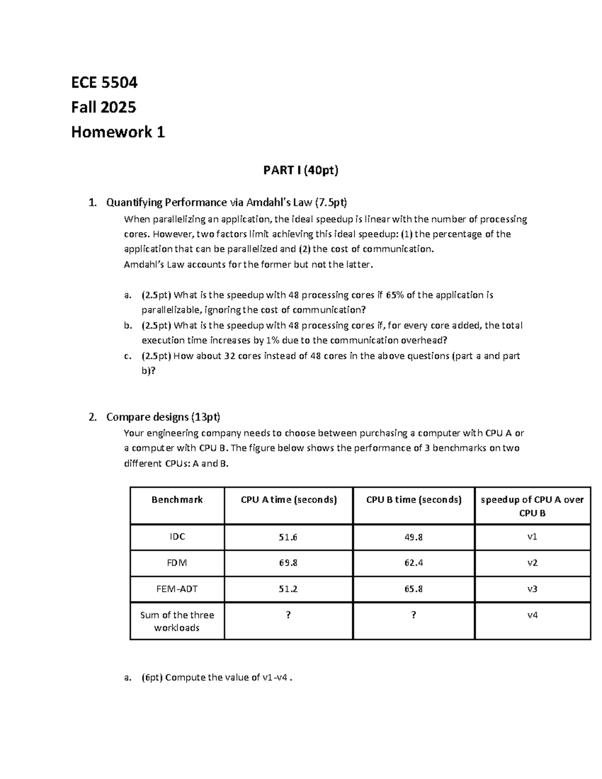 ECE 5504 Fall 2025 Homework 1: Performance Analysis & FPU Design - Studocu