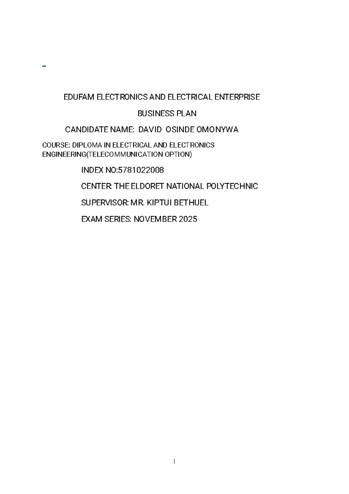 EDUFAM Electronics & Electrical Enterprise Business Plan - Diploma in ...