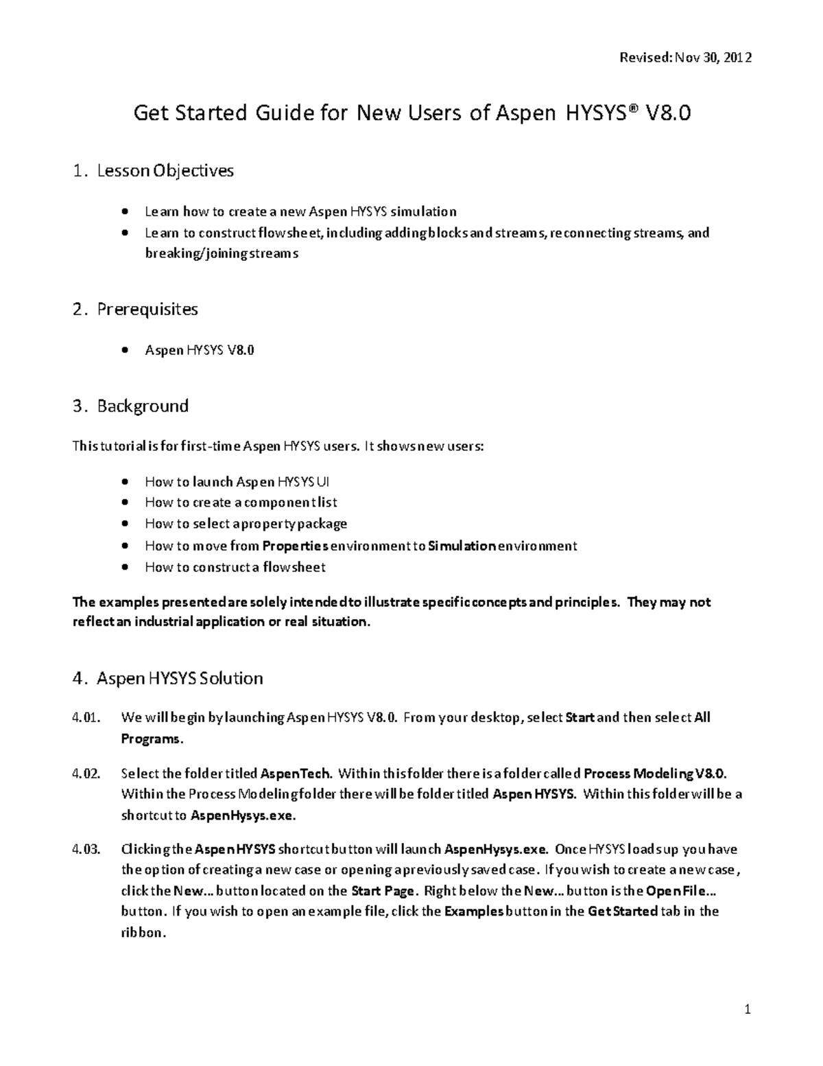 Aspen HYSYS V8.0: New User Get Started Guide & Tutorial - Studocu