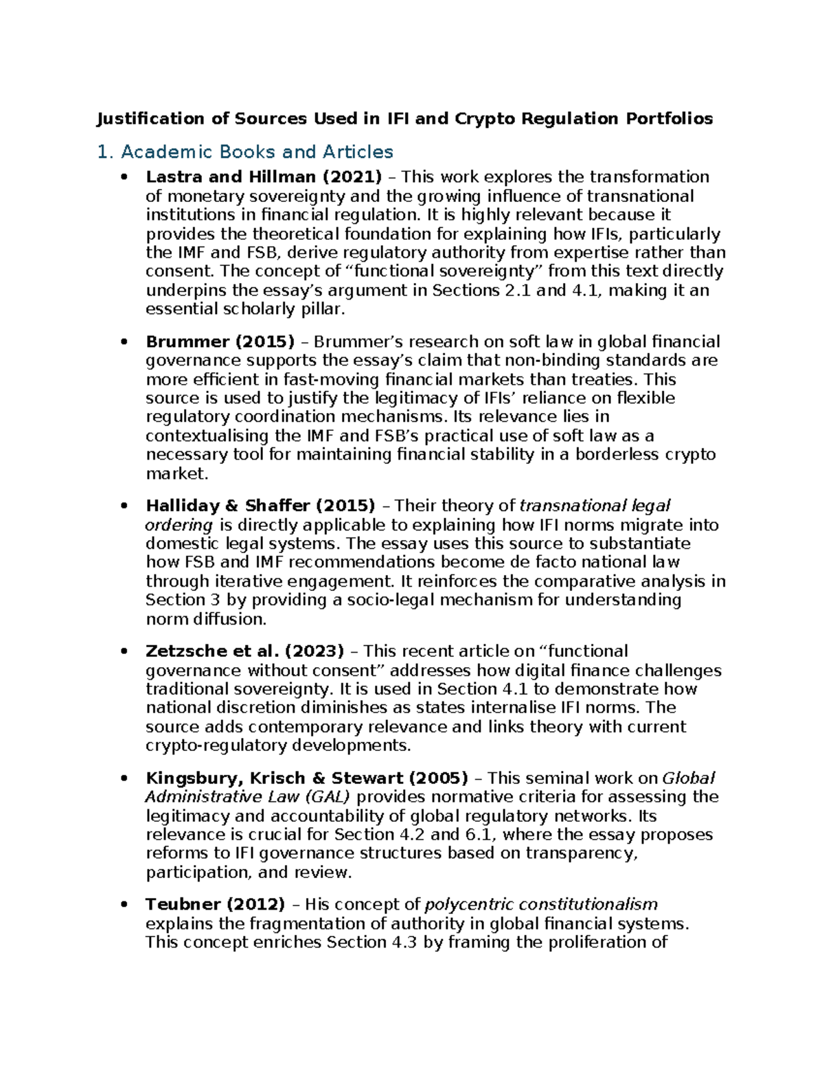 Justification of Sources in IFI & Crypto Regulation Portfolios - Legal ...