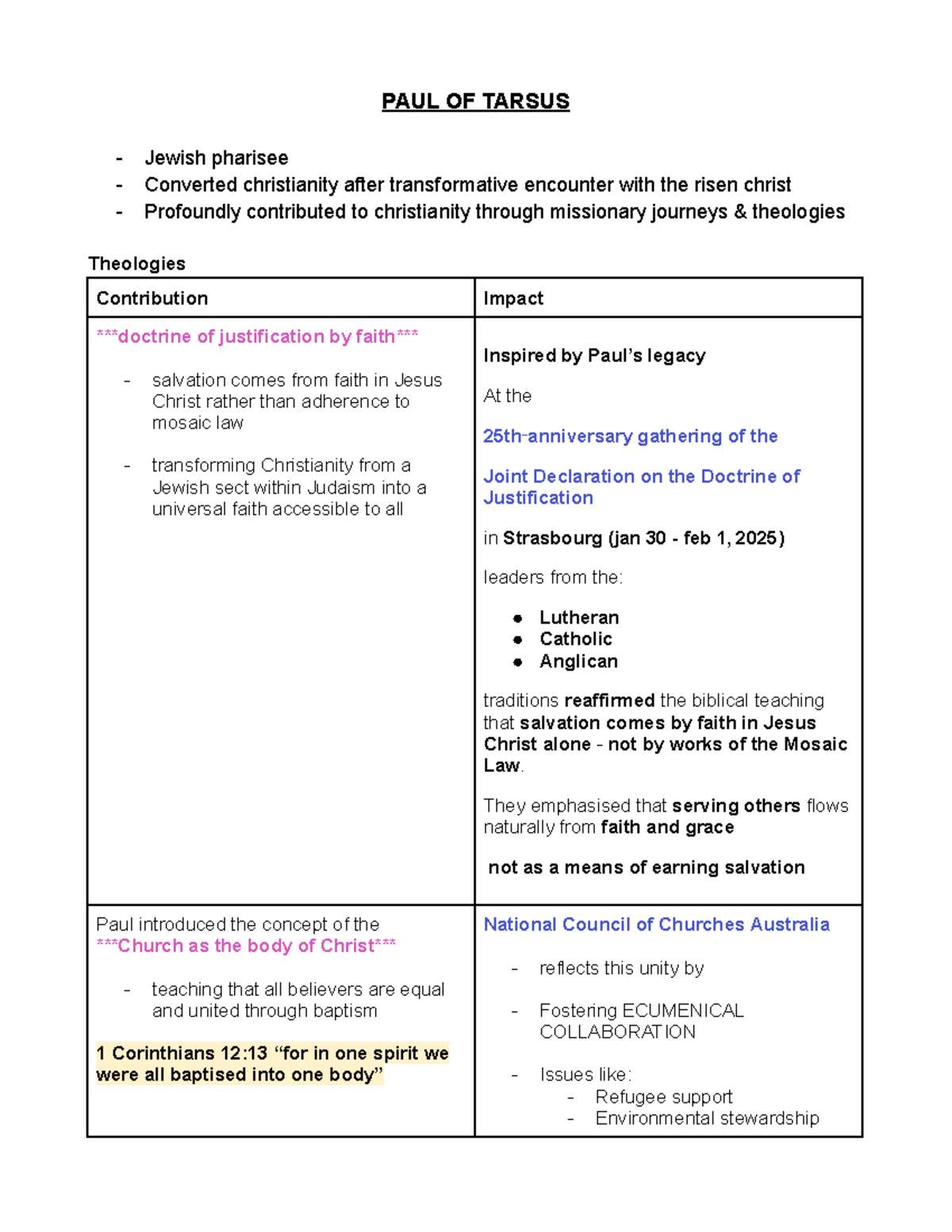 Christianity HSC - Study Notes on Paul of Tarsus and His Impact - Studocu