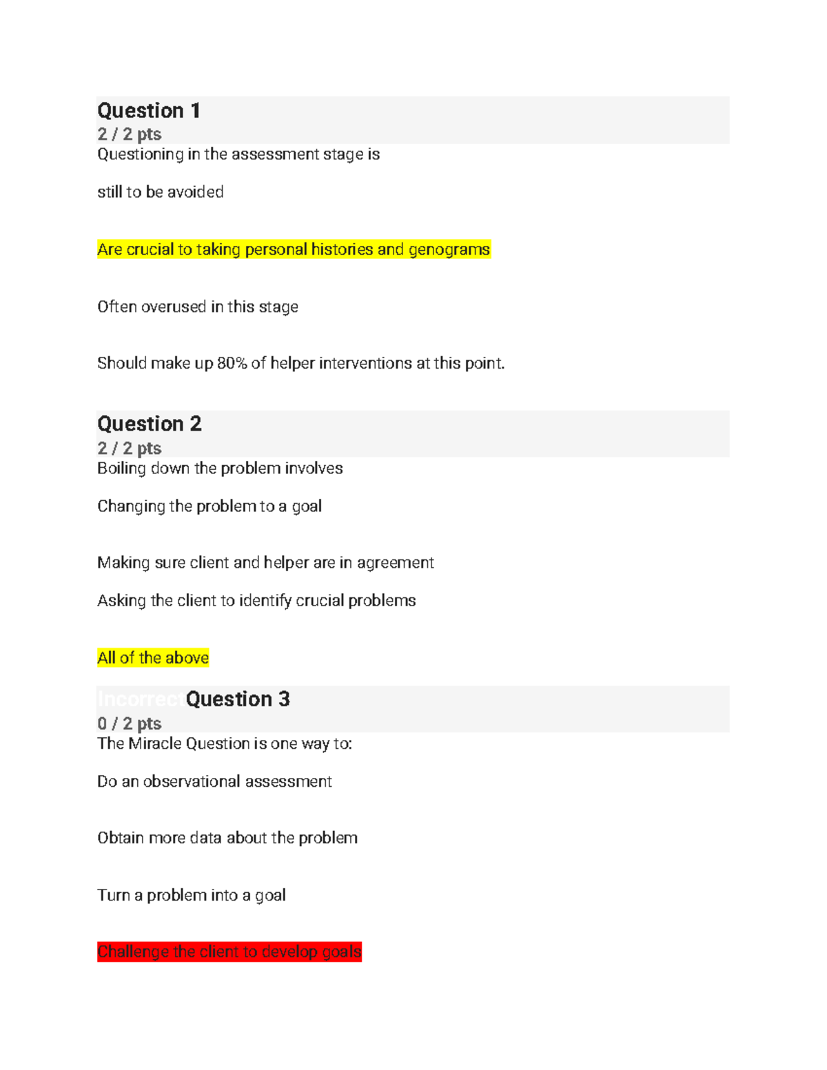 Quiz (Course Code): Assessment & Goal Setting Insights - Studocu