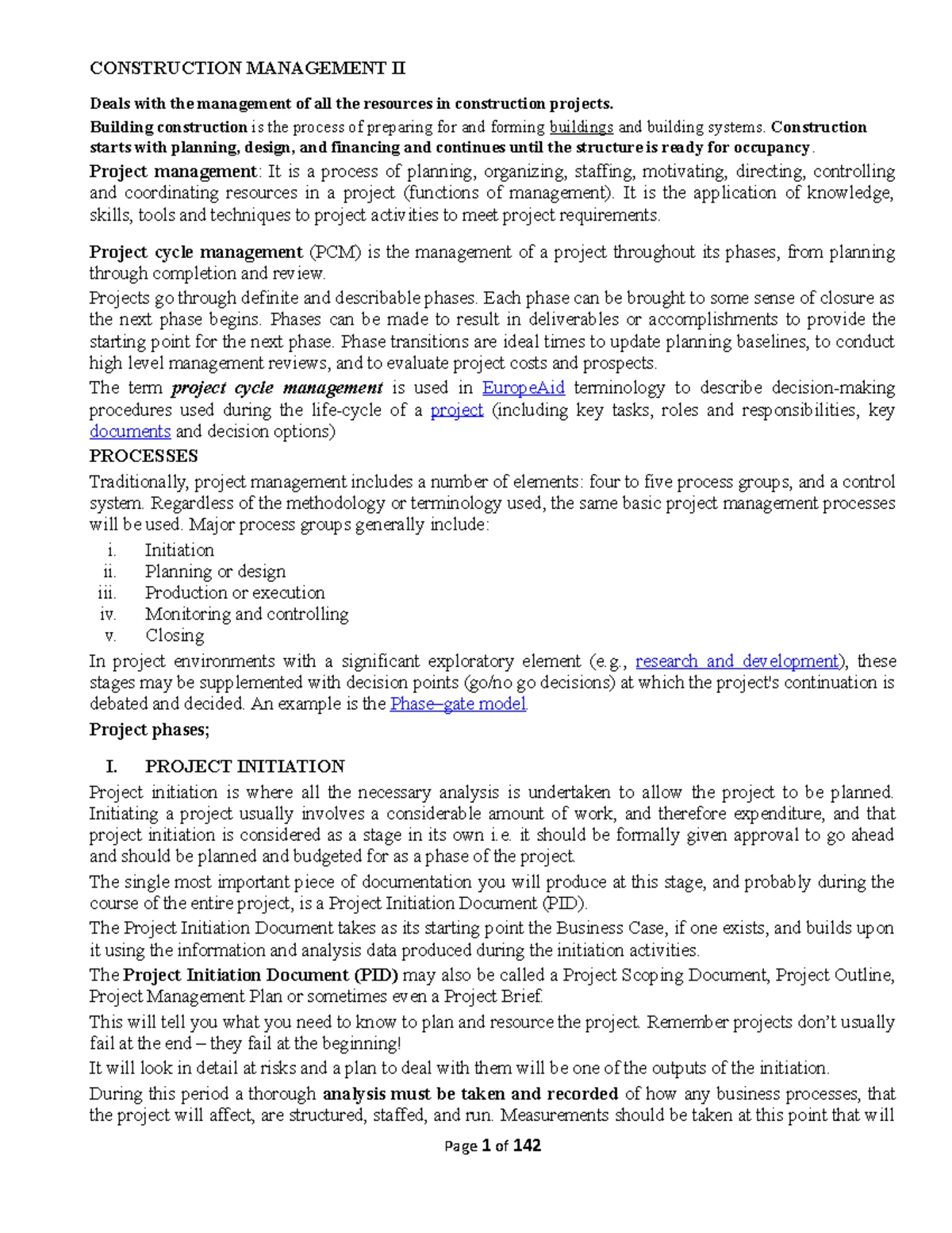 Construction Management II Whole notes - CONSTRUCTION MANAGEMENT II ...