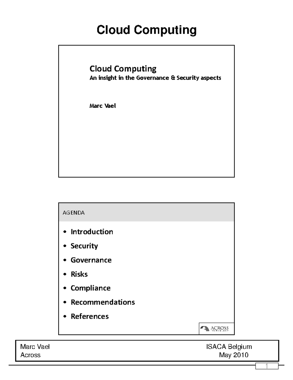Across Cloud Computing governance and risks May 2010 ...