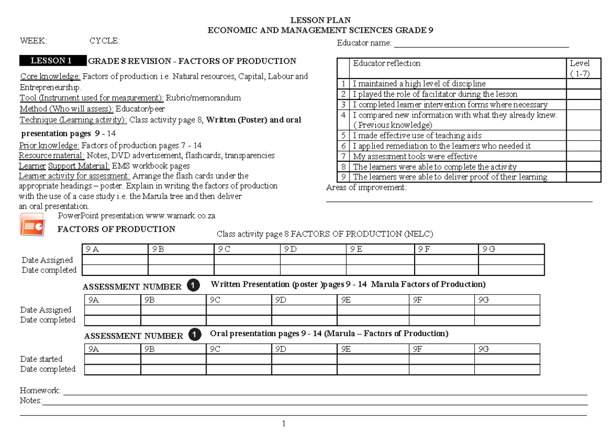 Economic and Management Sciences Lesson Plans for Grade 9 (EMS 2015 ...