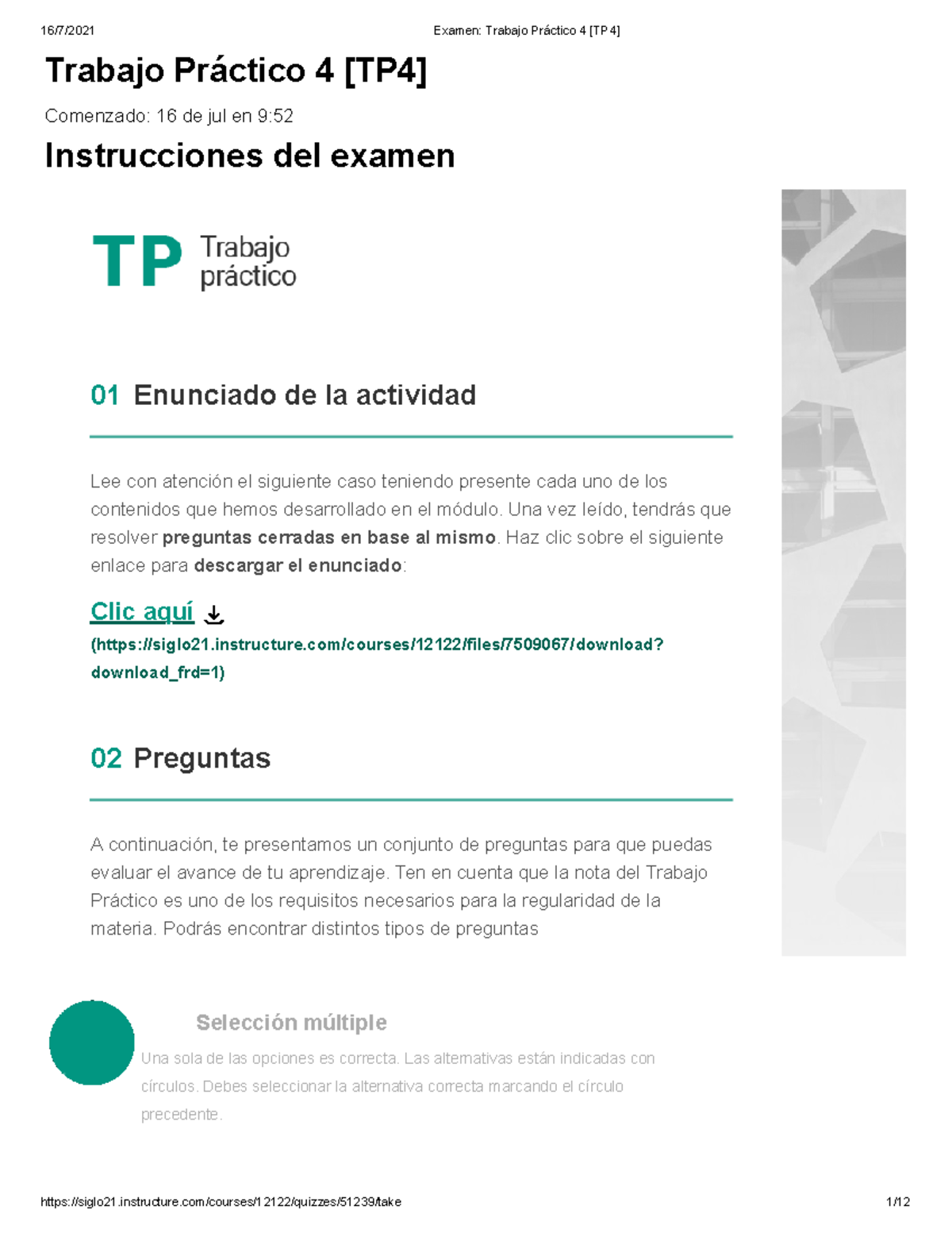 Trabajo Práctico 4 [TP4]: Instrucciones y Preguntas de Evaluación - Studocu