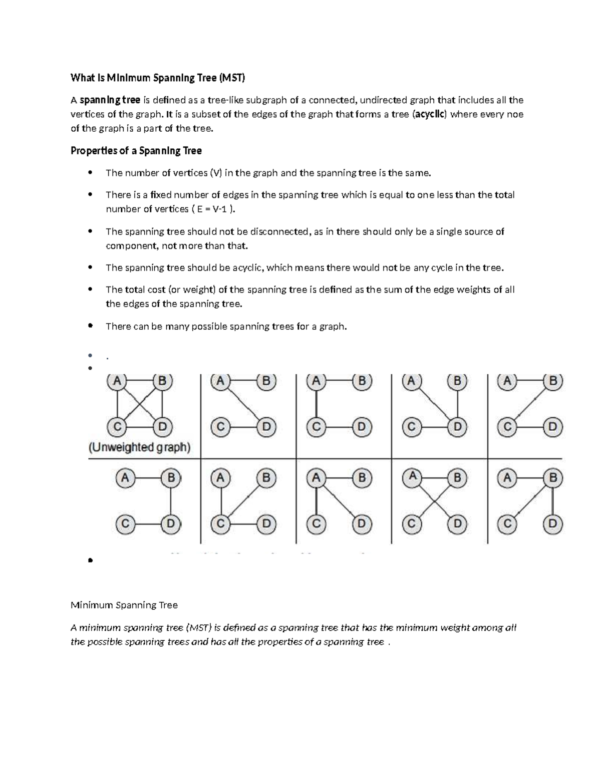 Minimum Spanning Tree (MST) Overview and Applications - Studocu