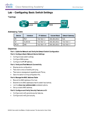 2.7.1 Packet Tracer - Single-Area OSPFv 2 Configuration - Addressing Table P2P-1 S0/1/0 10.0.0 ...