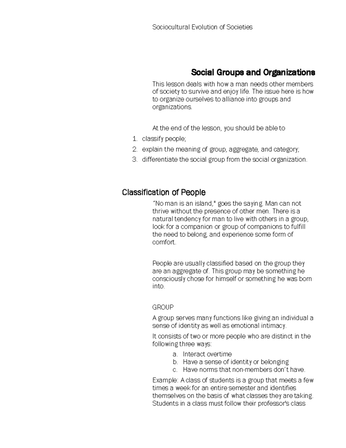 Sociocultural Evolution: Social Groups & Organizations (Module 4) - Studocu