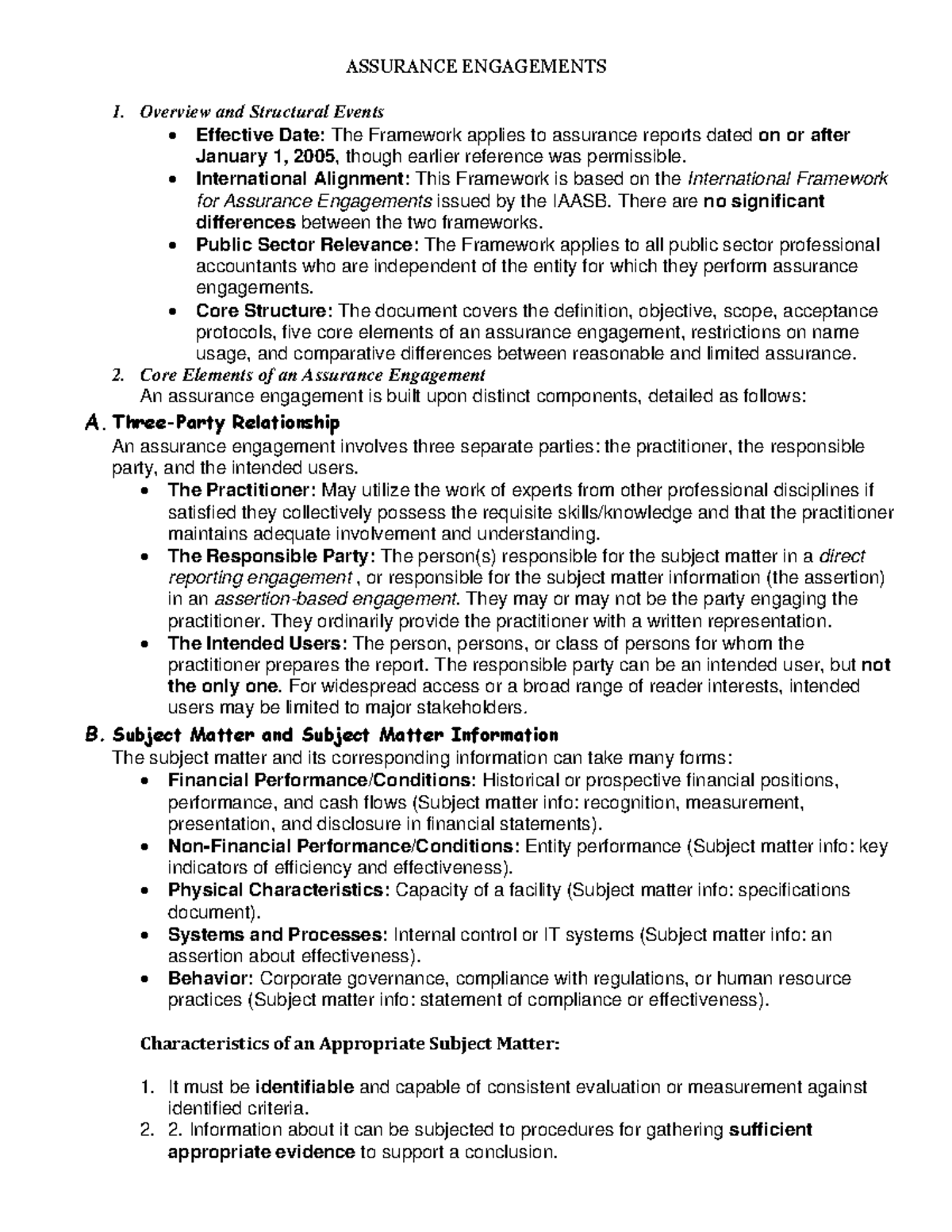 ASSURANCE ENGAGEMENTS: Overview, Core Elements & Professional Standards ...