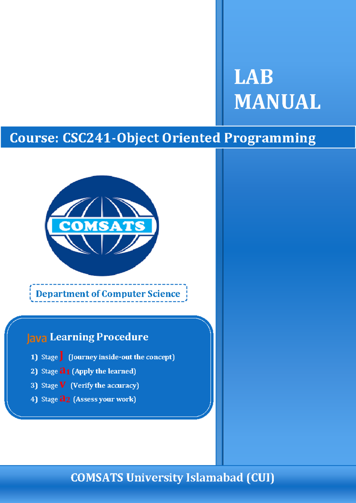 Lab Manual CSC241 OOP V2 - CCS241 – Lab Manual 1 LAB MANUAL Course: CSC241-Object Oriented - Studocu
