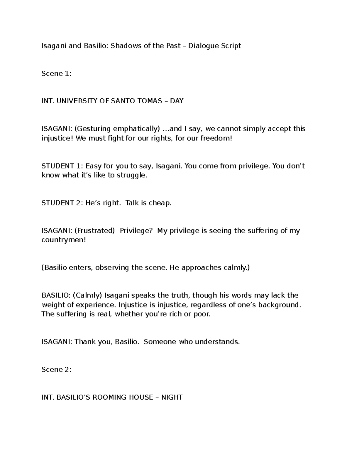 Isagani and Basilio: A Dialogue on Injustice (Final Script) - Studocu