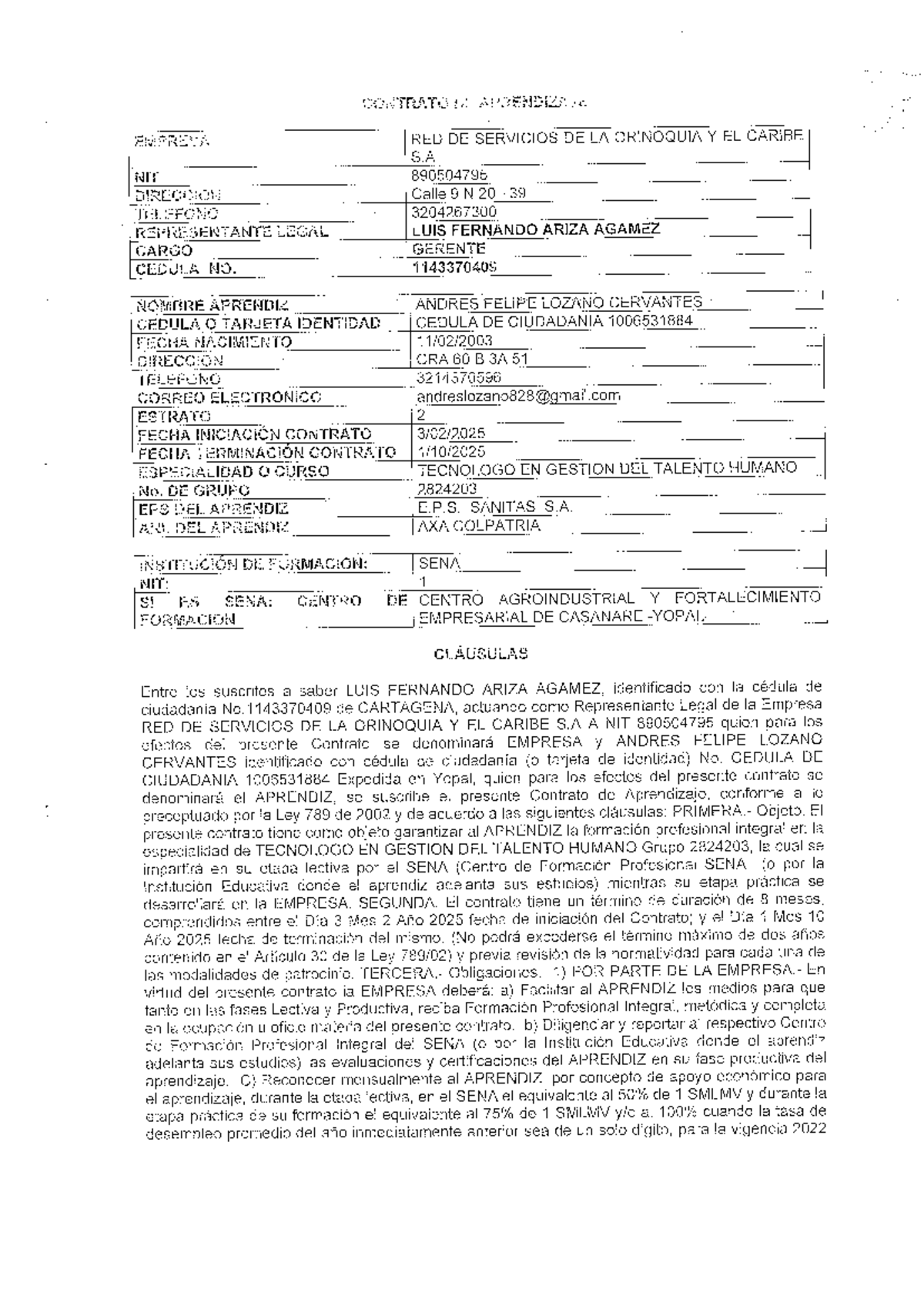 Contrato de Aprendizaje - Andrés Lozano - Tecnólogo en Gestión del ...
