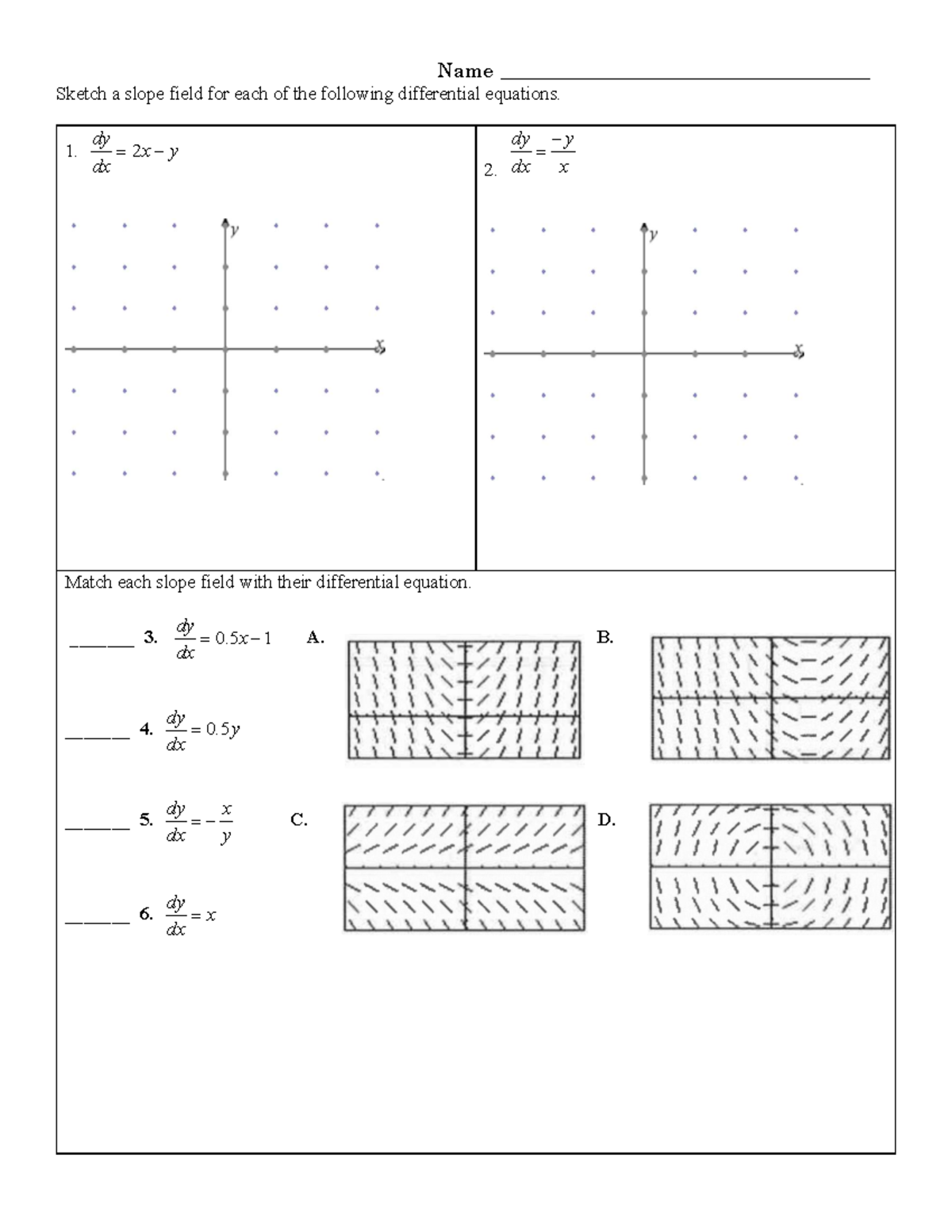 HW 3 - Differential Equations Slope Field Worksheet - Studocu