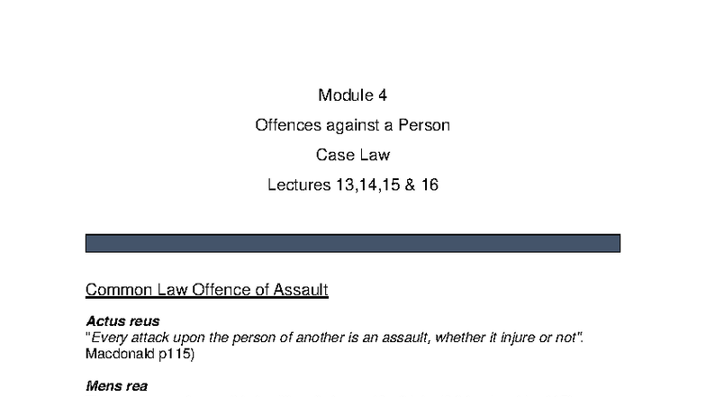 Offences Against a Person: Case Law & Statutory Notes (Module 4) - Studocu