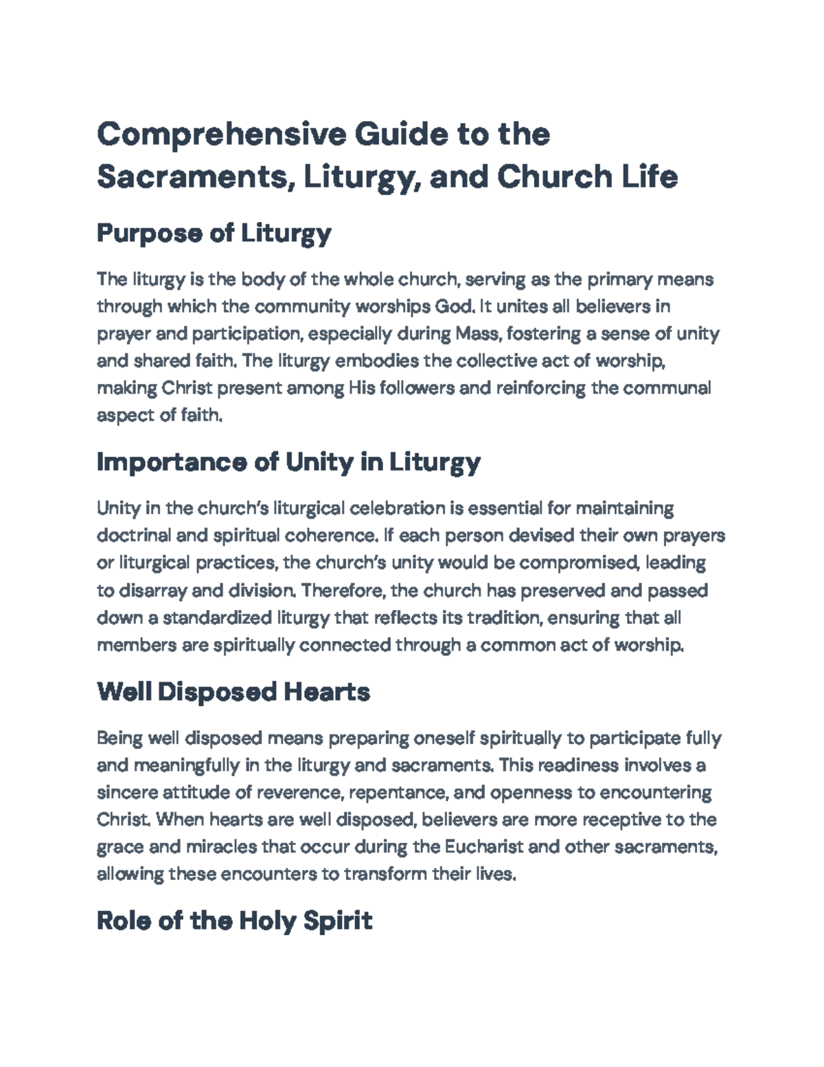 Comprehensive Study of Sacraments, Liturgy, and Church Life (REL 101 ...