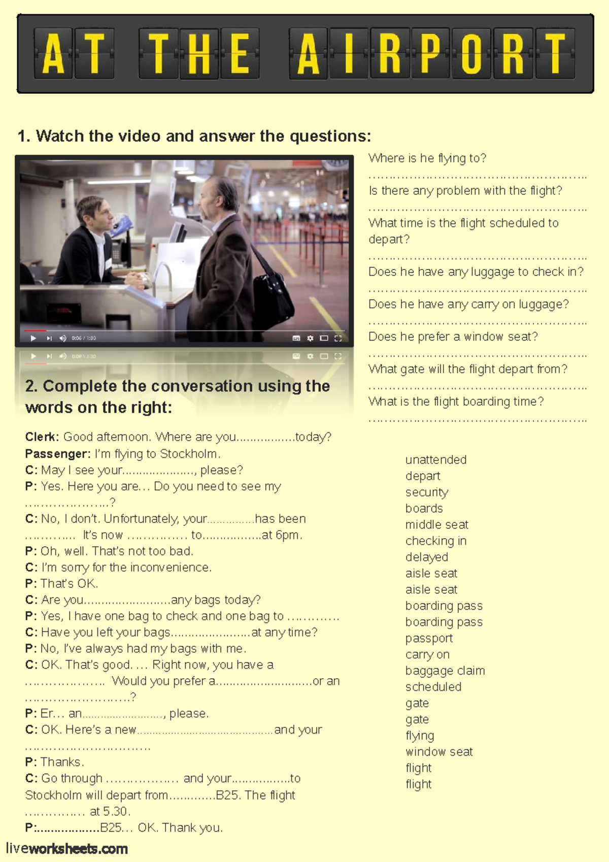 Listening Comprehension: Airport Conversation Exercise - Studocu