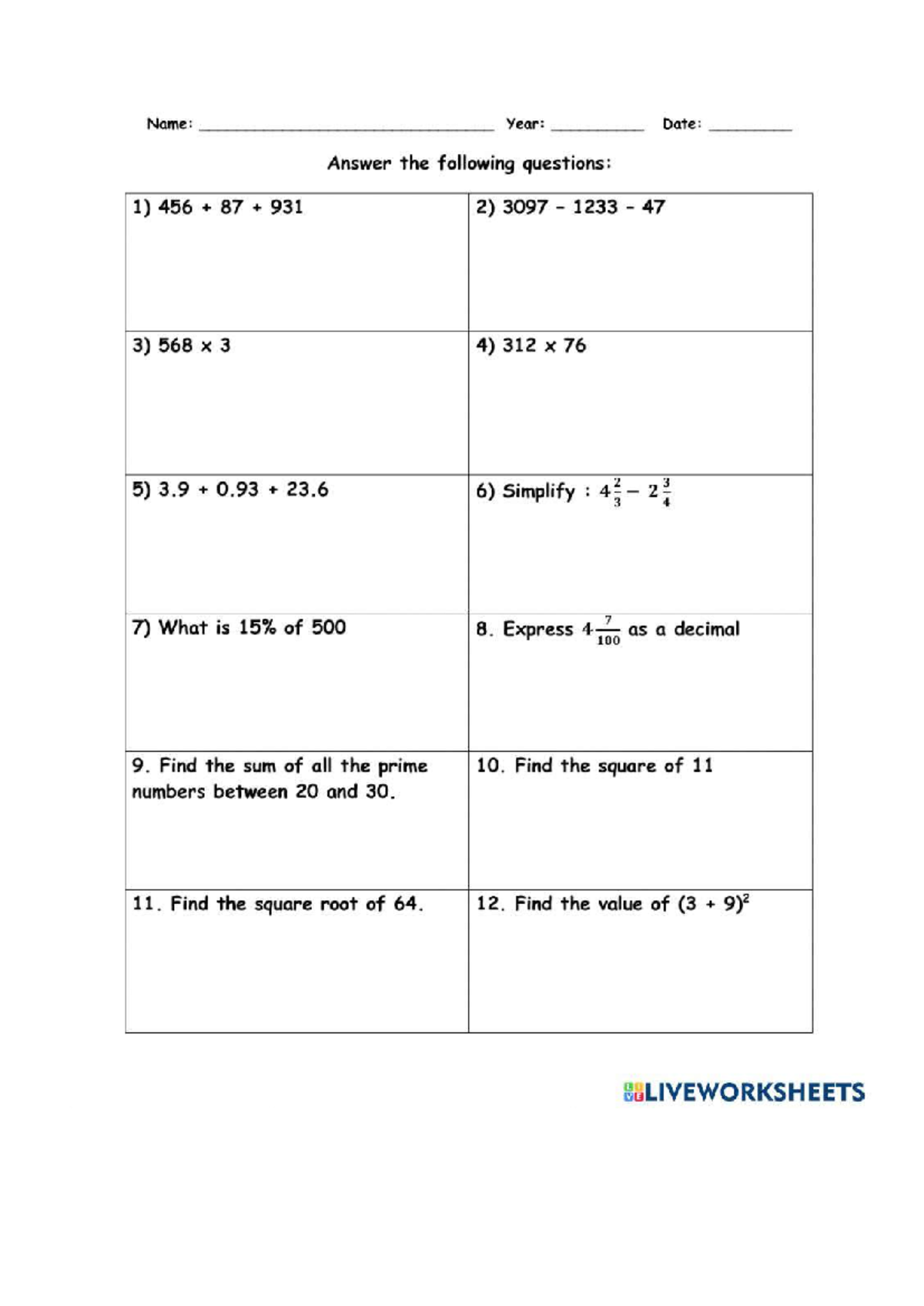 PSR Revision Remedial Maths Worksheets for Year 6 - Studocu