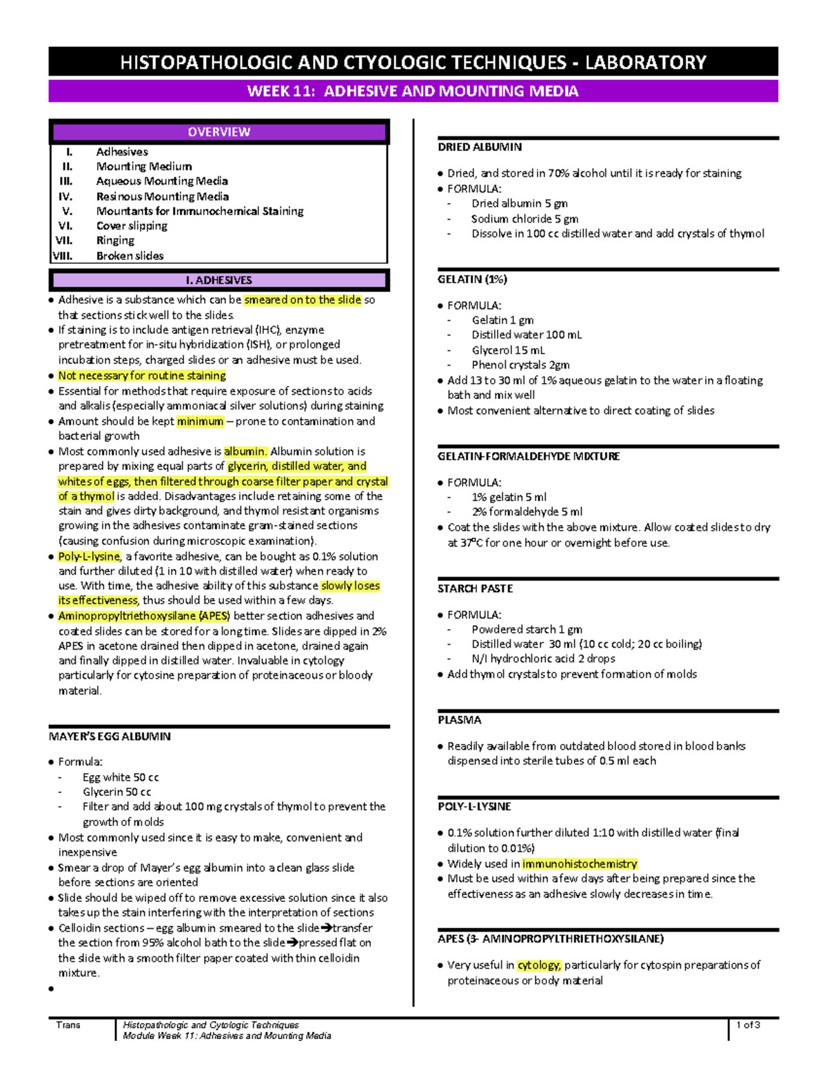 Histopathology Lab Techniques - Week 11: Adhesives & Mounting Media ...