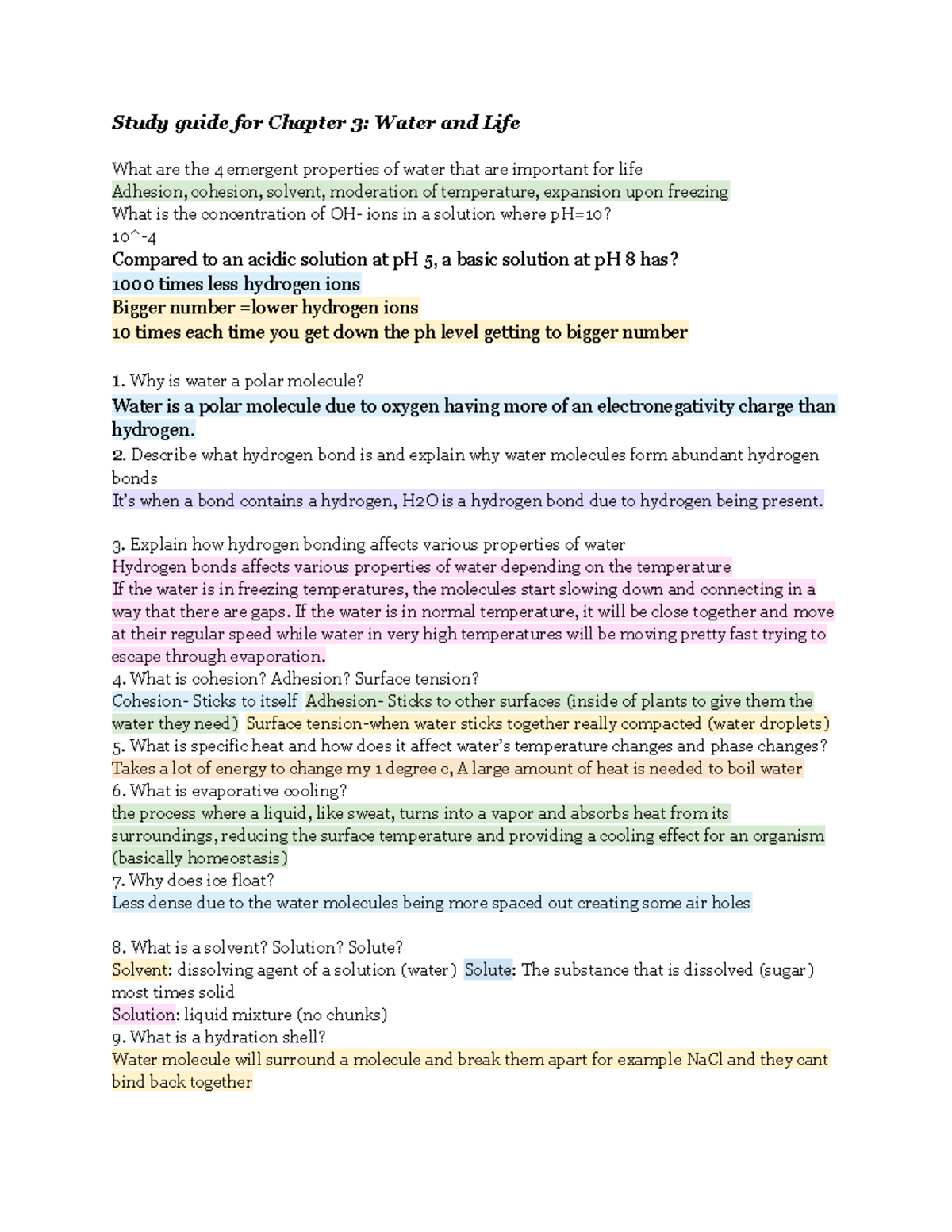 Study Guide for Exam 2: Bio 101 – Chapter 3: Water and Life - Studocu