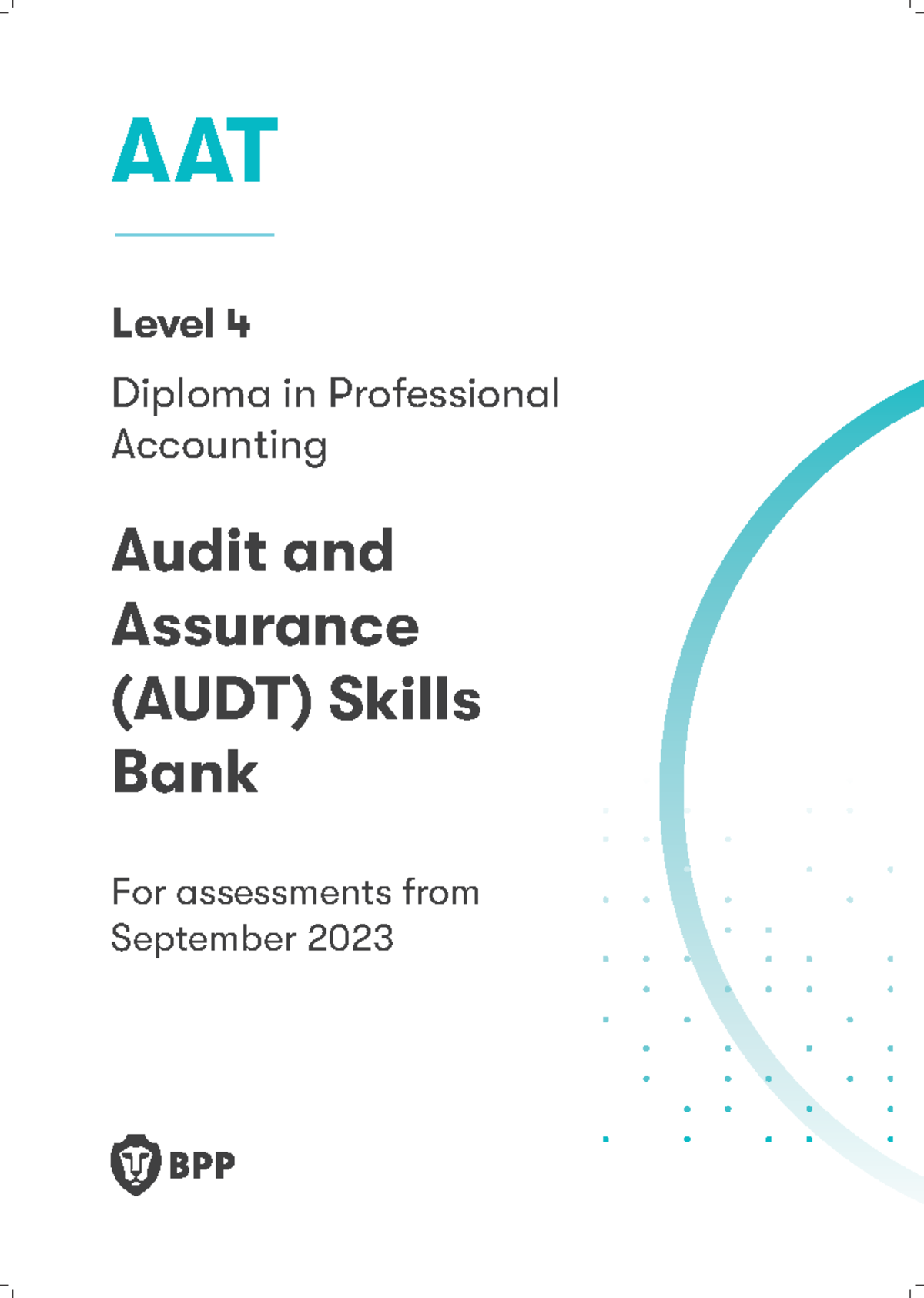 AAT Level 4 Diploma in Professional Accounting AUDT Skills Bank Guide ...