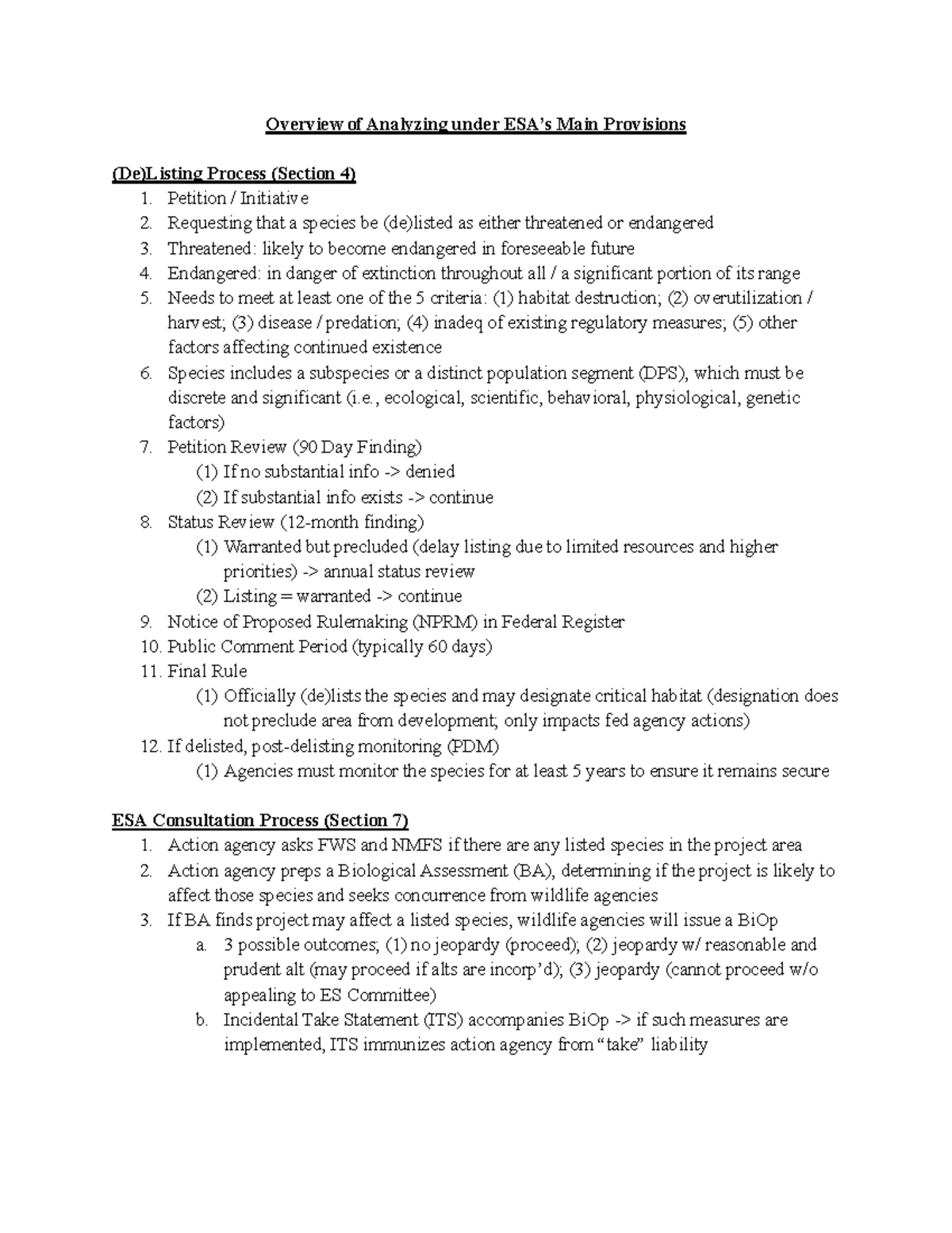 Overview of Analyzing ESA (Endangered Species Act) Provisions - Studocu