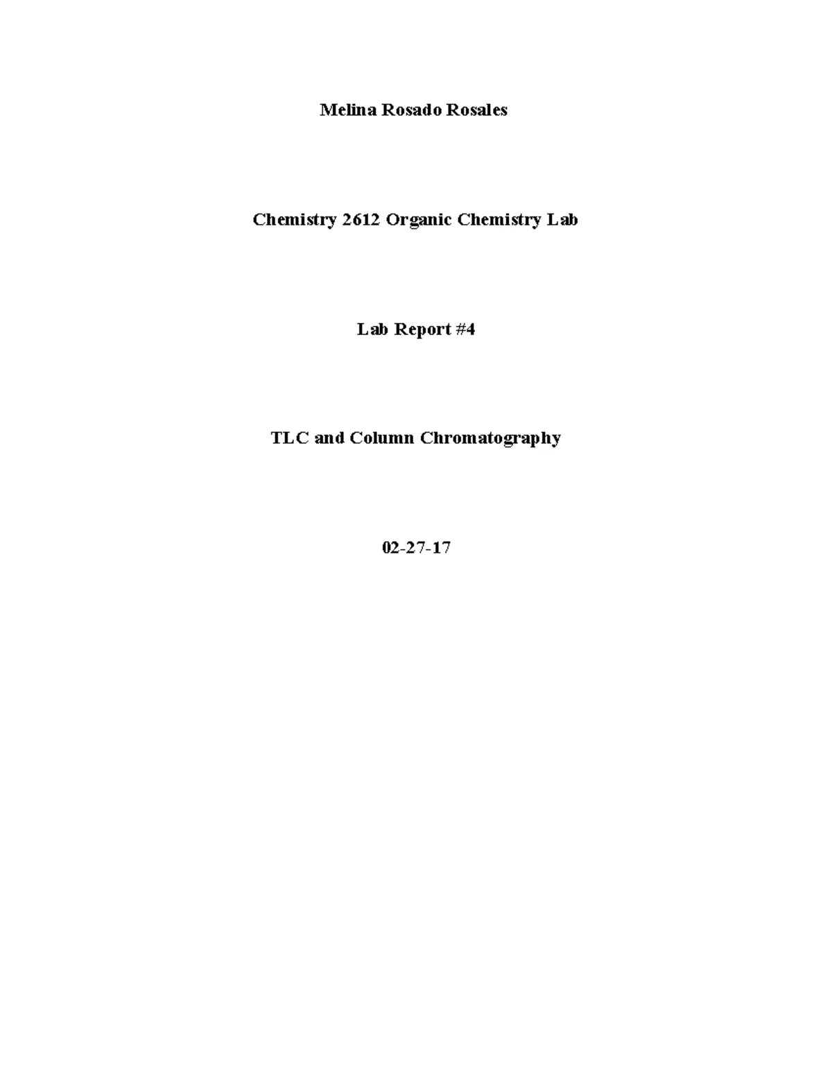 SN1 - lap org 1 lab - Chemistry 2612 organic chemistry lab Lab report ...