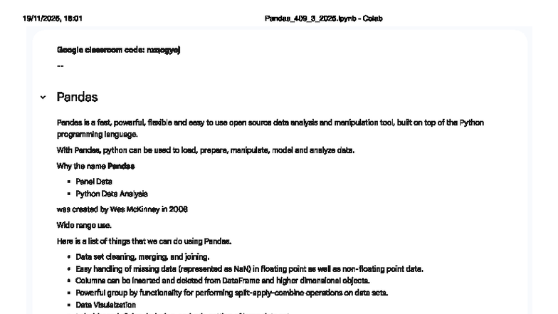 Pandas 409 Lecture 3: Data Analysis Techniques in 2025 - Studocu