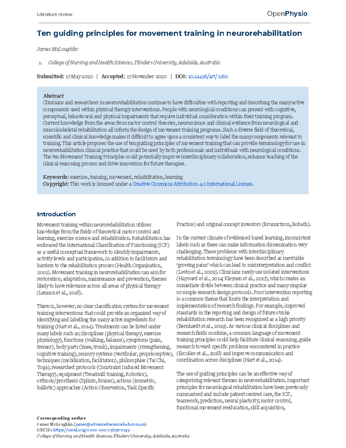 Ten Guiding Principles for Movement Training in Neurorehabilitation ...