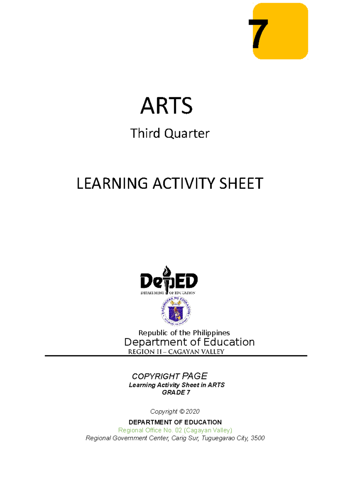 ARTS 7 LAS Quarter 3 - Worksheets in Arts/Philippine Arts. ACTIVITY ...