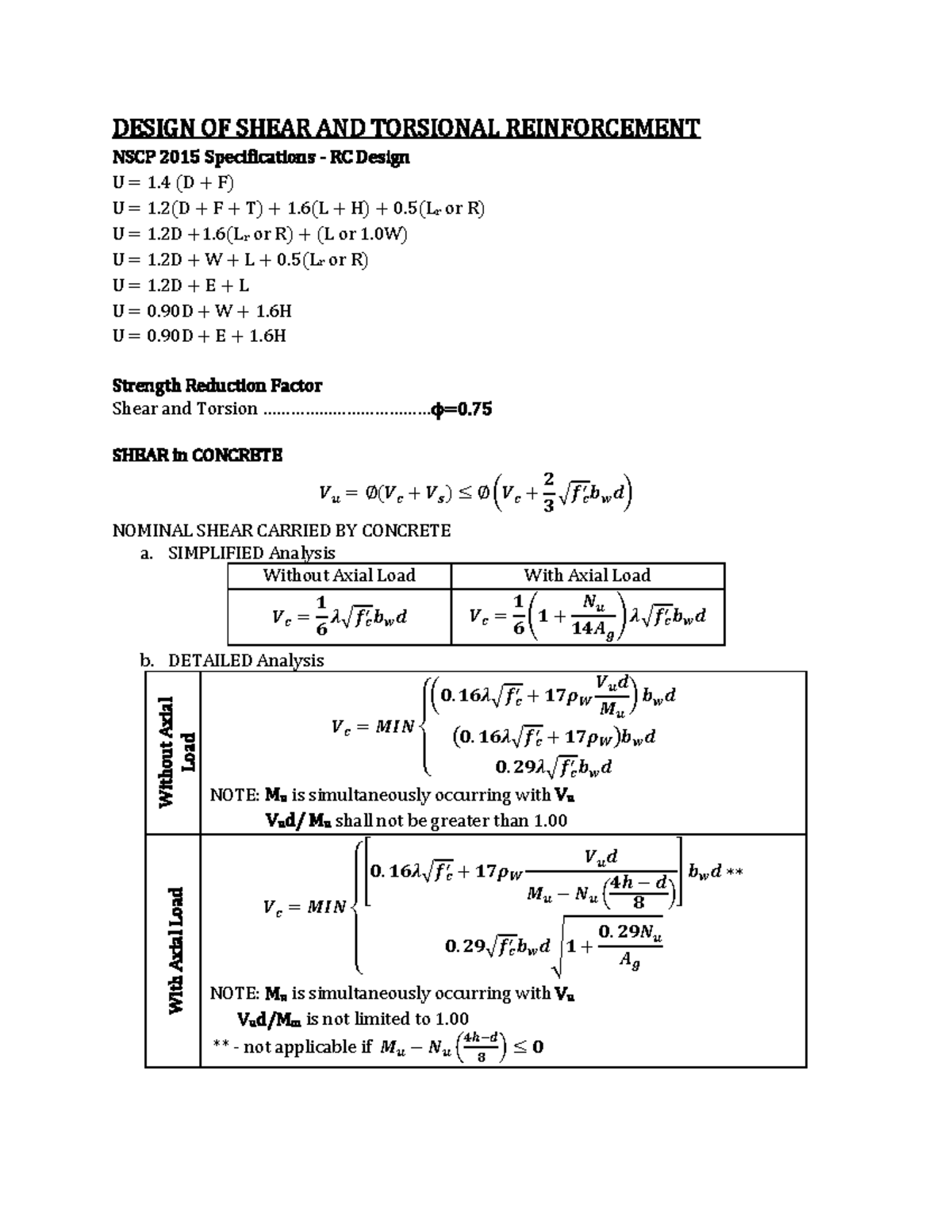 Shear and Torsional Reinforcement Design - NSCP 2015 Specifications ...