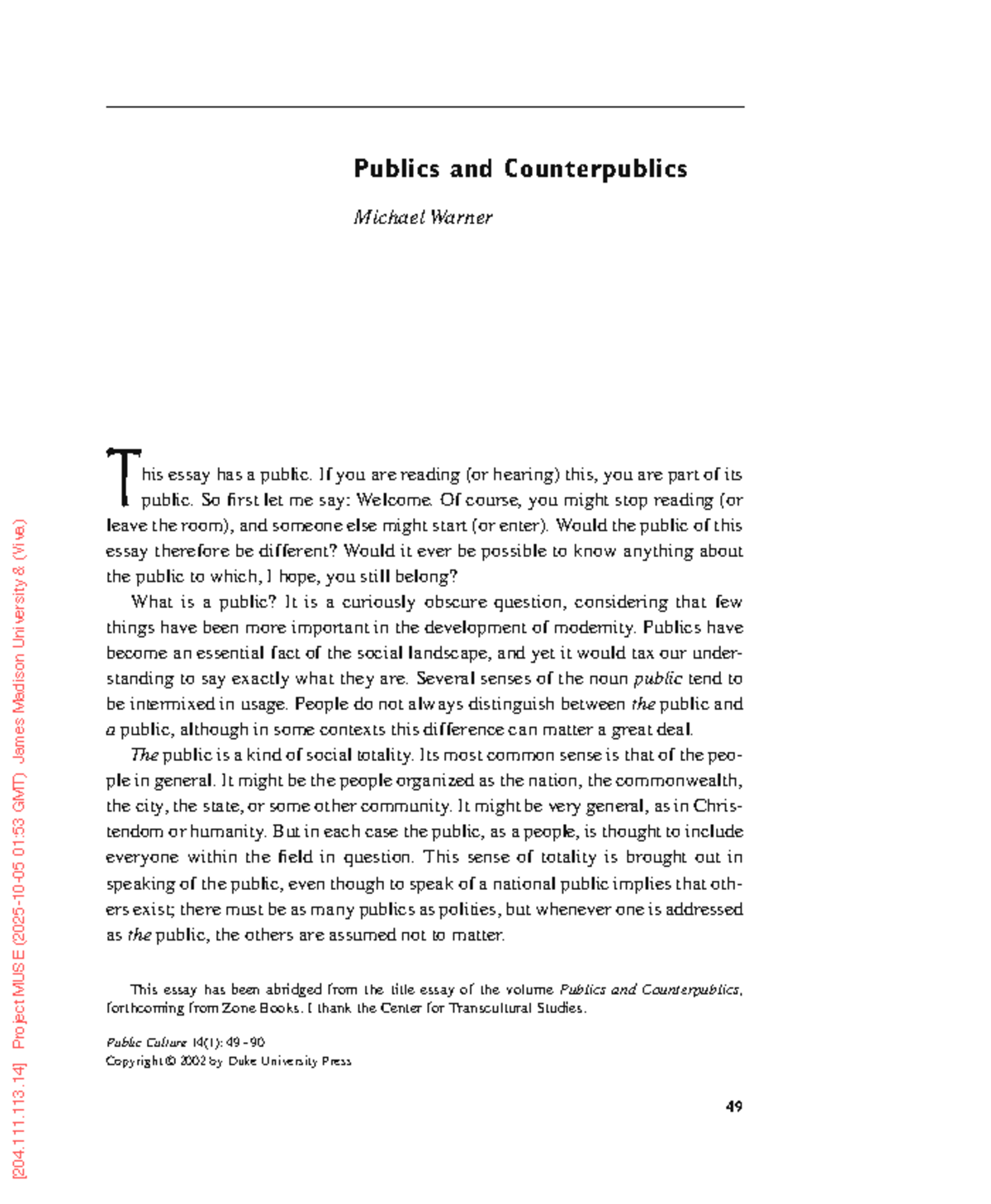 Publics and Counterpublics: Understanding Modern Discourse Dynamics ...