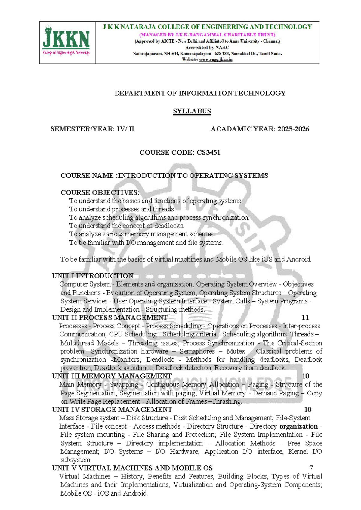 Syllabus for CS3451: Introduction to Operating Systems - Studocu