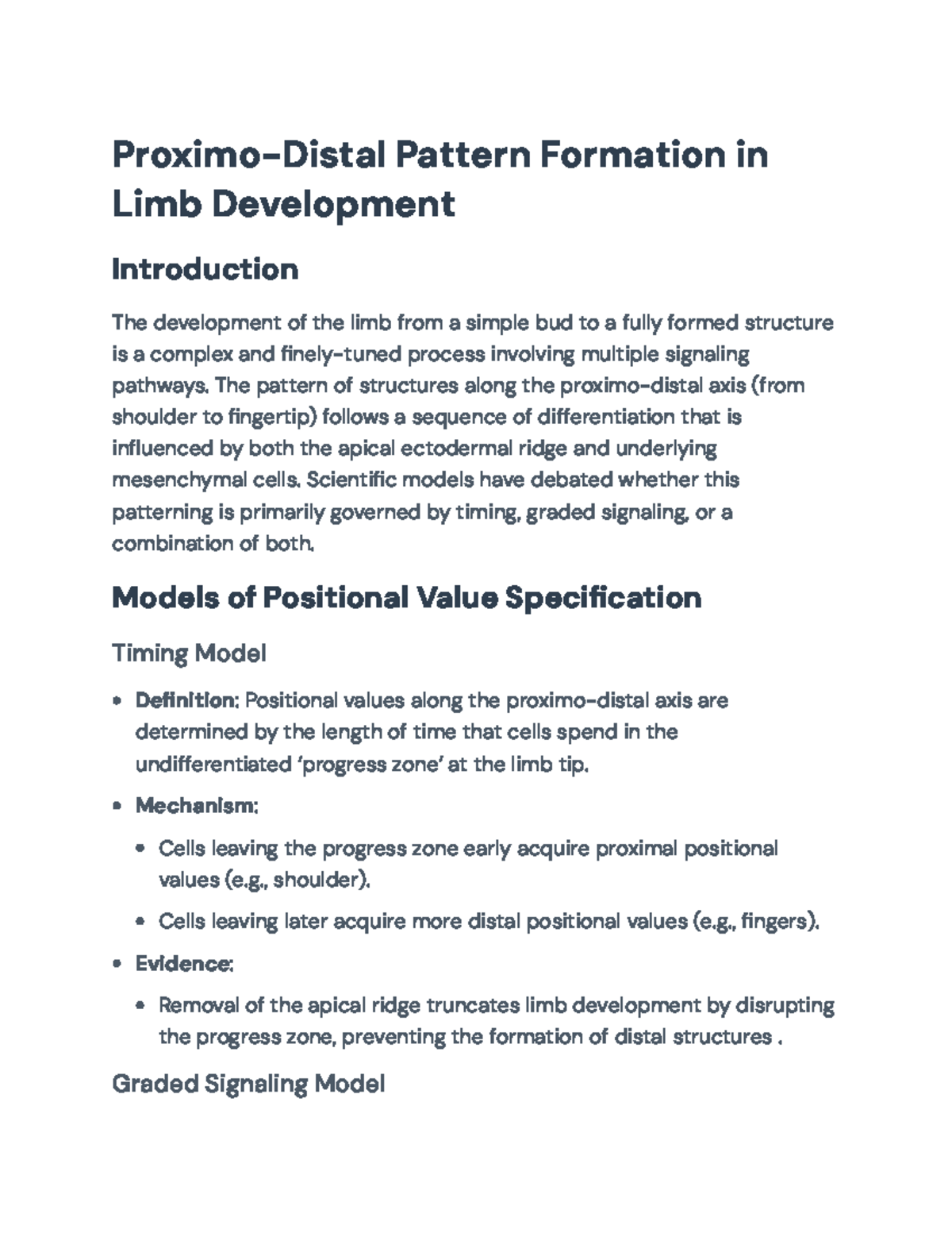 Proximo-Distal Pattern Formation in Limb Development: Mechanisms ...