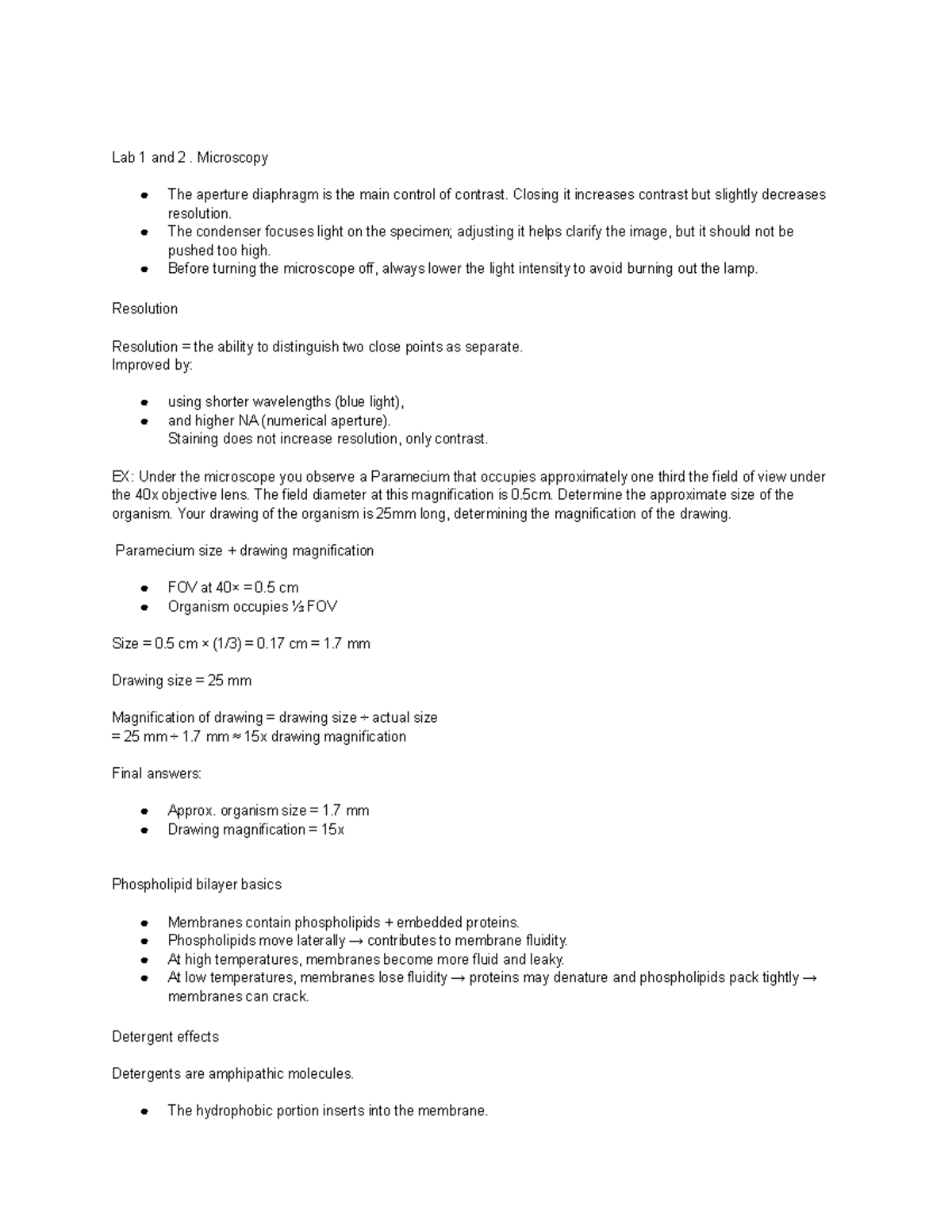 Biol 107 Lab 1 & 2: Microscopy & Membrane Integrity Cheat Sheet - Studocu