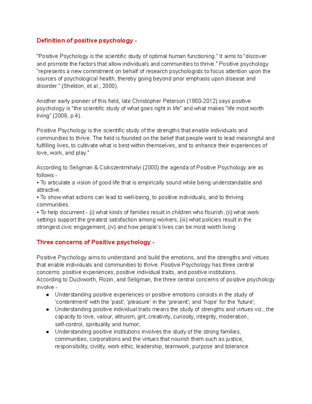 Positive Psychology: Key Concepts and Applications - Exam Notes - Studocu