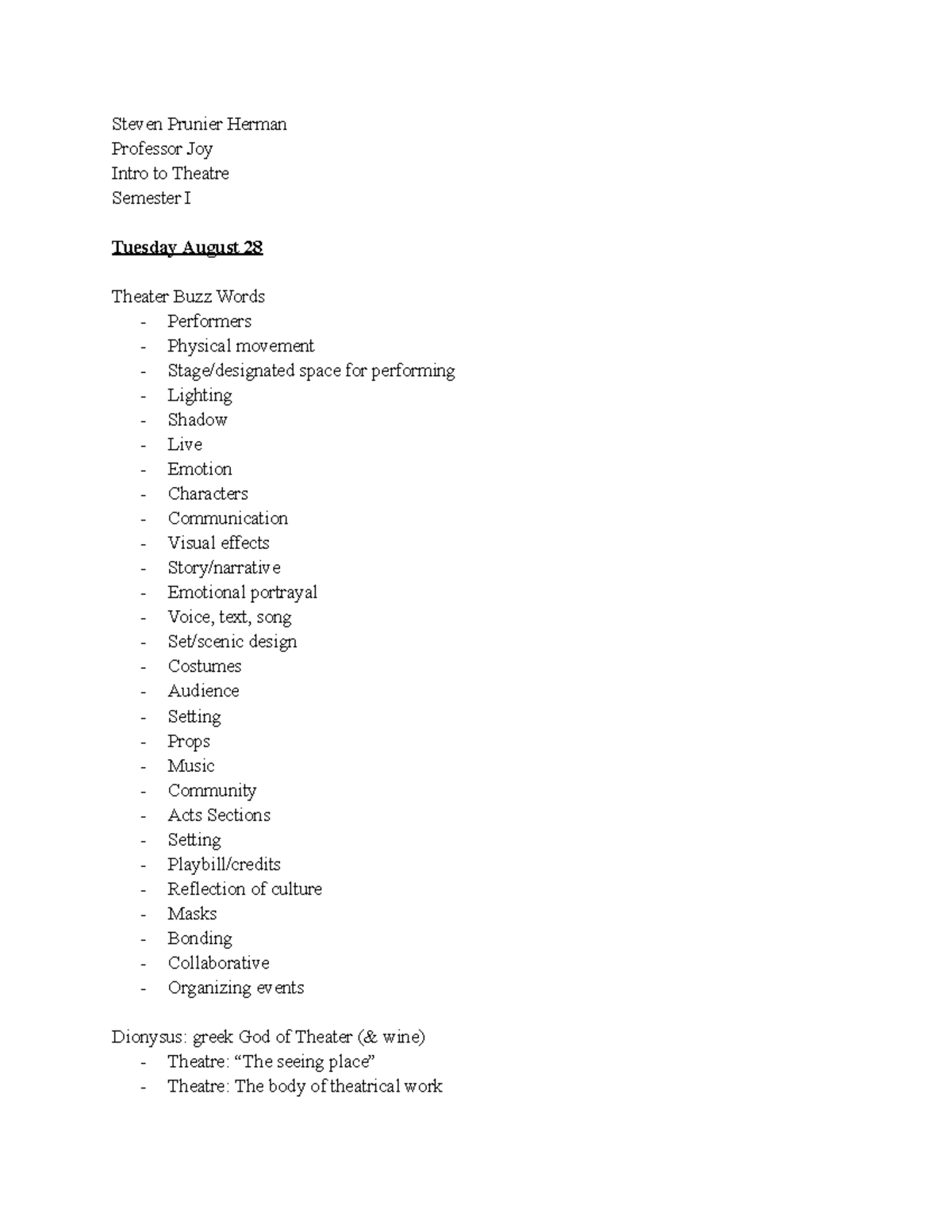 Intro to Theatre Notes (THR 101) - Key Concepts and Terminology - Studocu