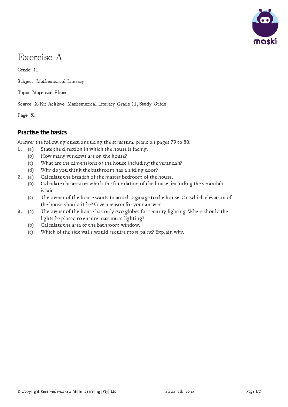Mathlit G11: Maps, Plans Exercises & Practice Questions P81 - Studocu