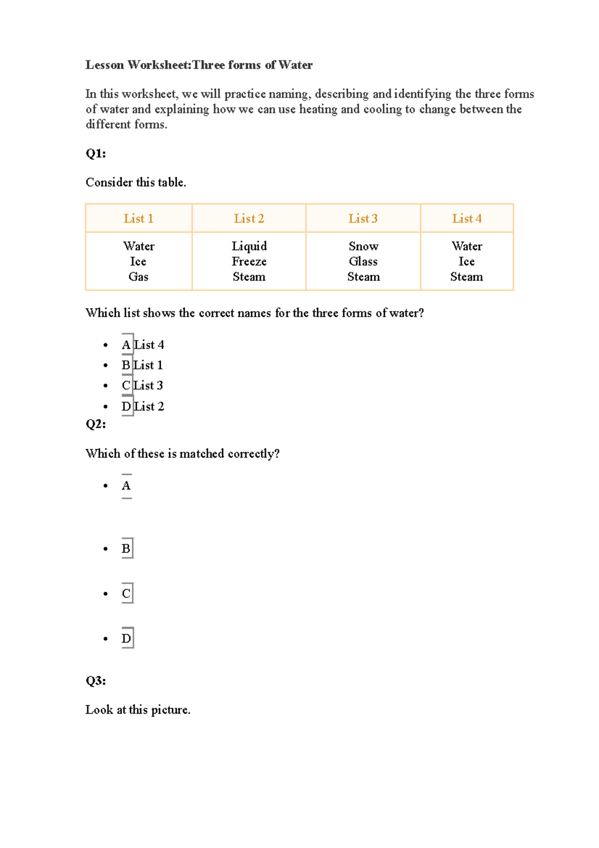 Lessonw - nmmm - Lesson Worksheet:Three forms of Water In this ...