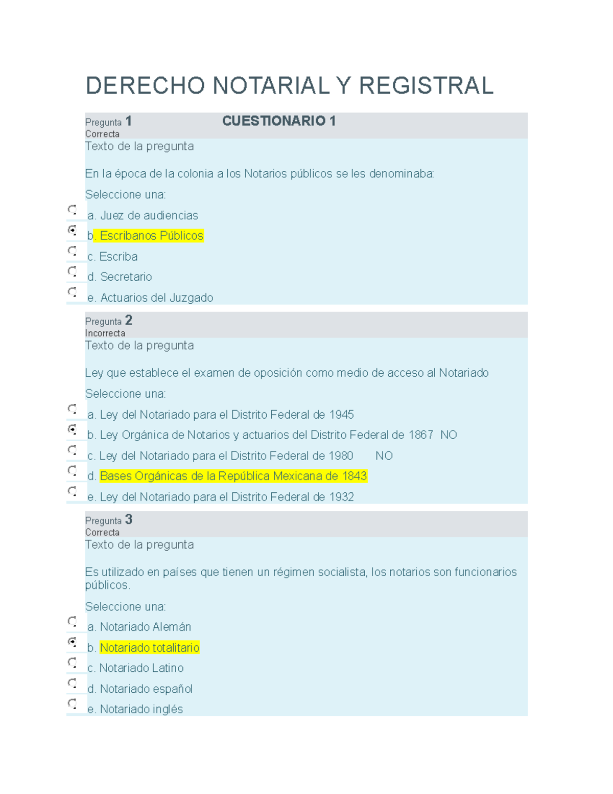 Cuestionarios Derecho Notarial y Registral - Respuestas y Análisis - Studocu